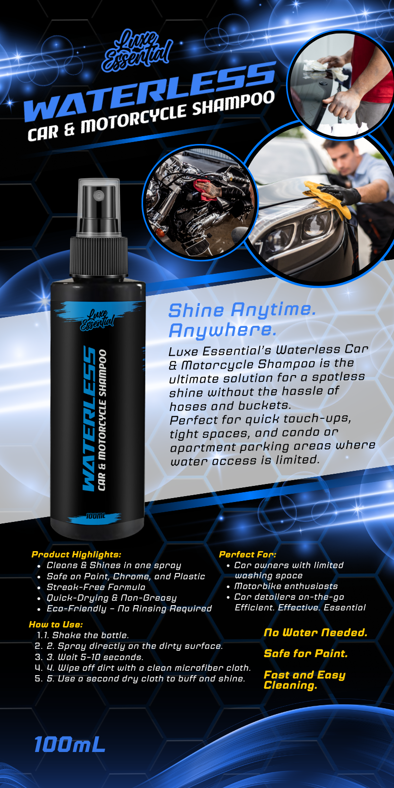 Waterless Car & Motor Shampoo by Luxe Essential – Easy Clean | Shopee ...
