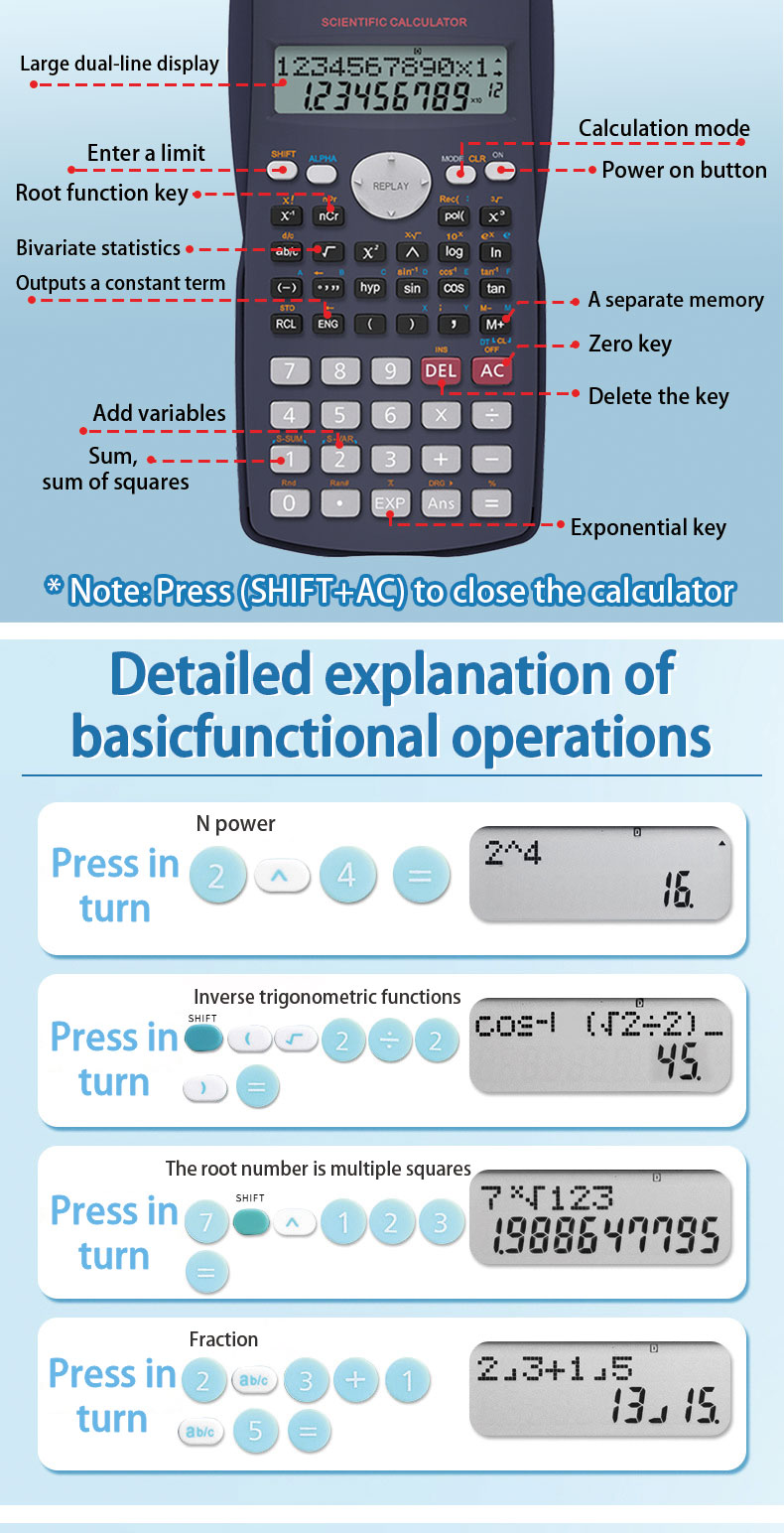 Scientific Calculator with Battery Multifunctional Calculators Stationery Study Supplies ...