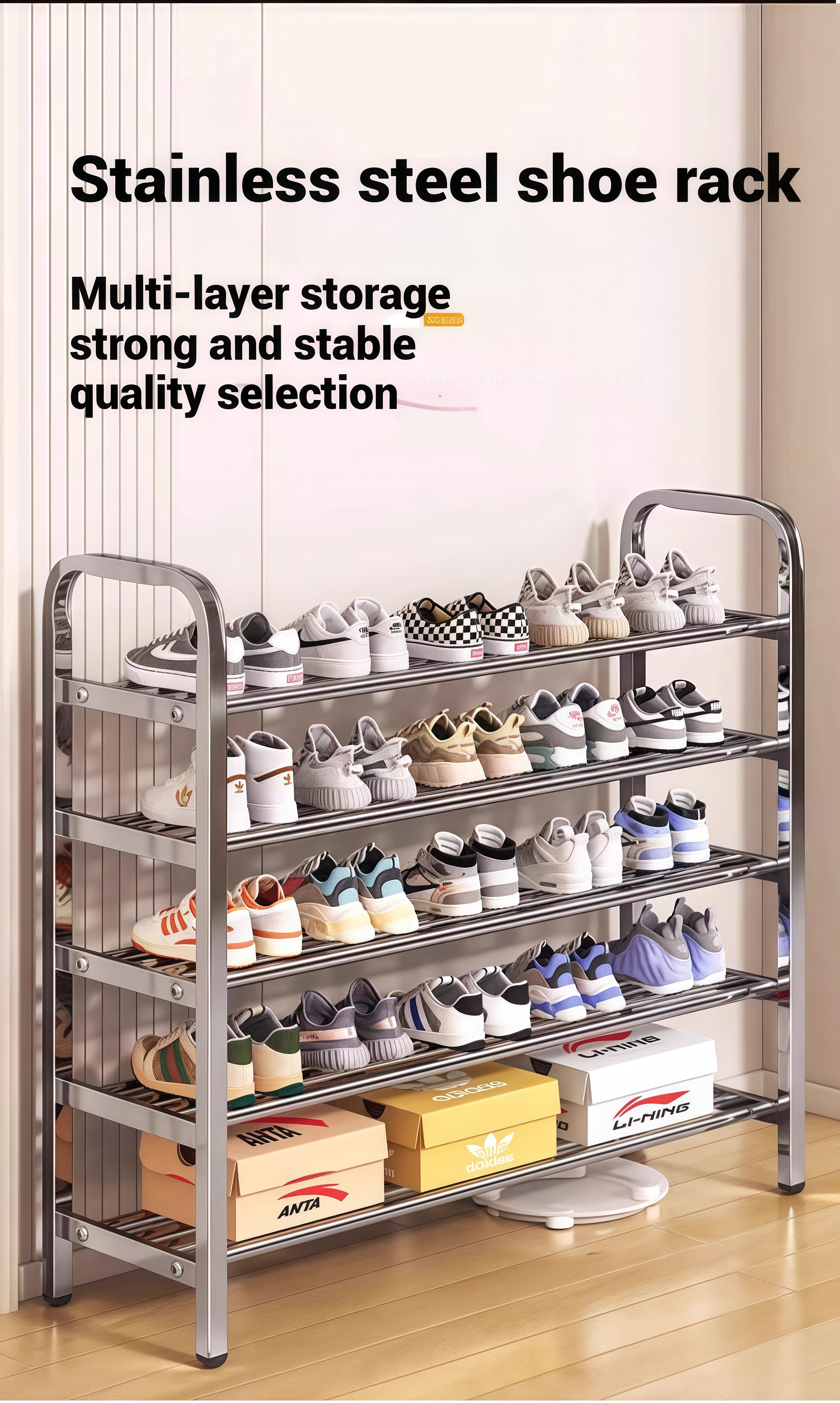 2-6 Layer Stainless Steel Shoe Rack Metal Floor-standing Stable Shoes ...
