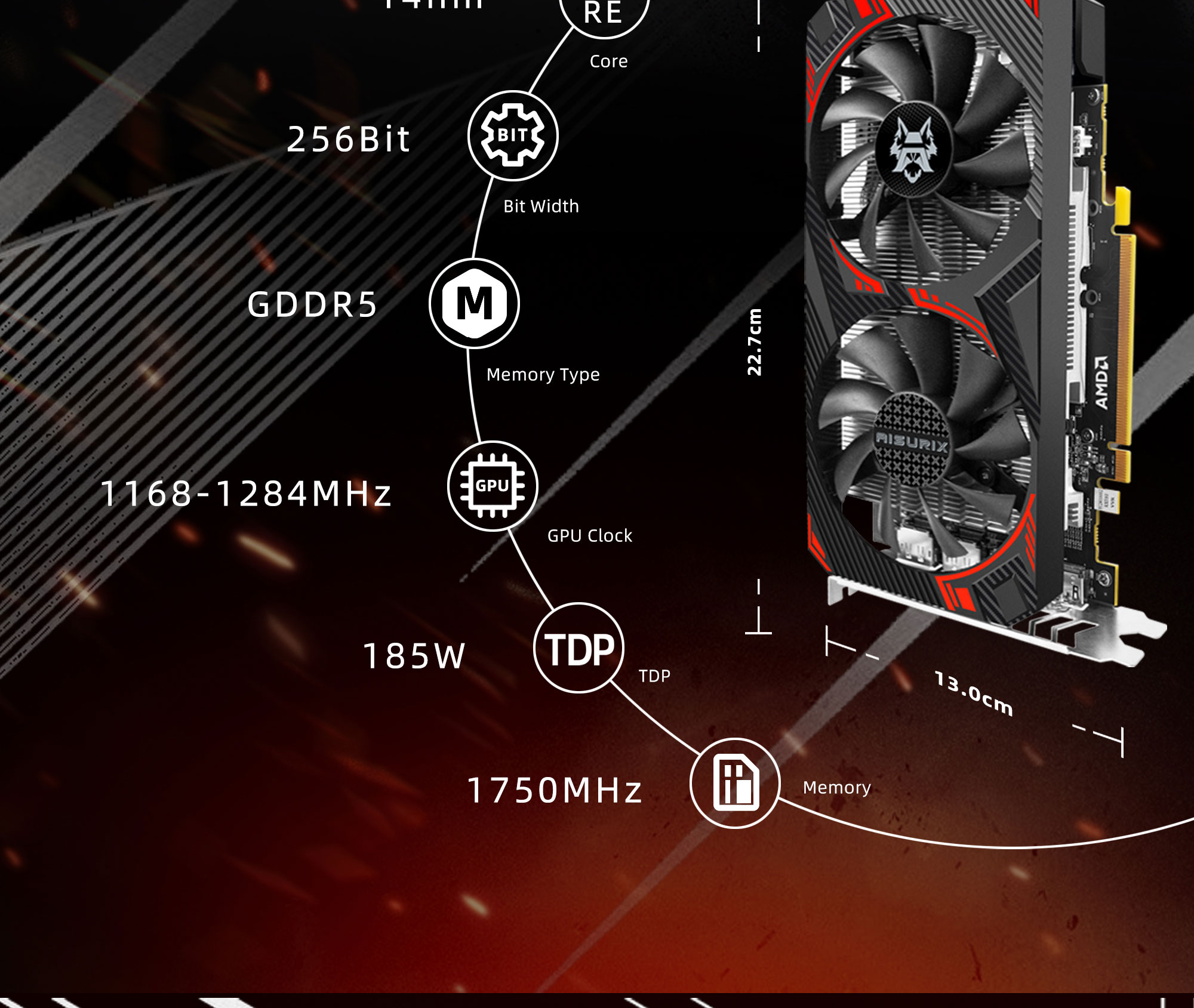 AISURIX RX580 8G Graphics Cards AMD GDDR5 GPU RX 580 8GB 256Bit 2048SP ...