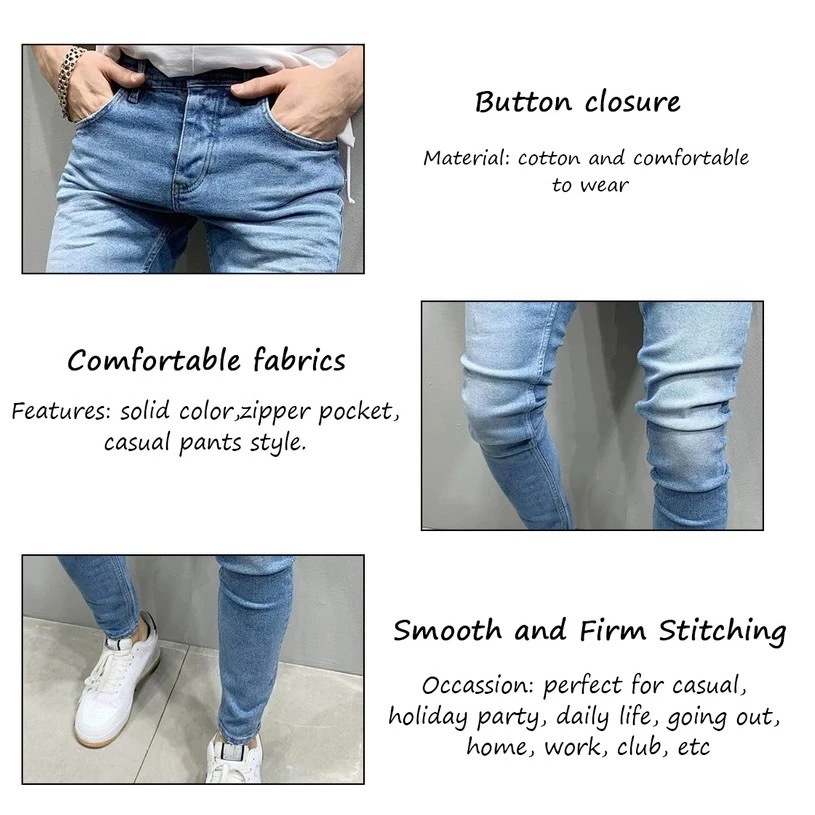 New Fashion Men’s Maong Pants Skinny Fit Denim Jeans 4 Colors ...