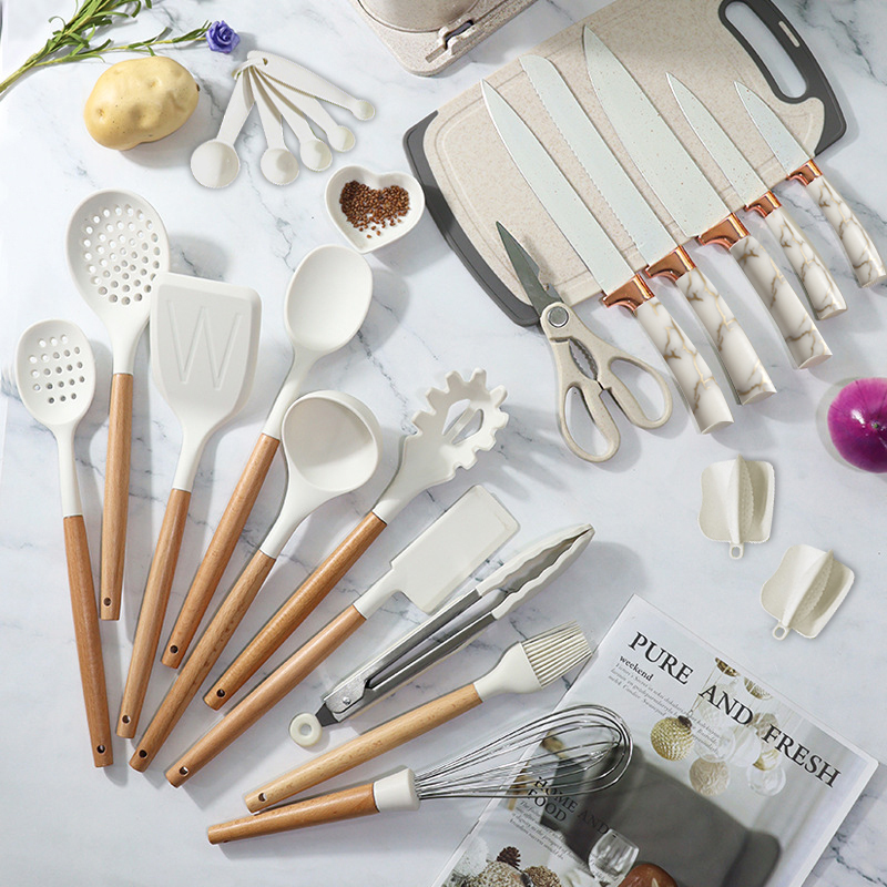 19PCS Silicone Kitchen Utensil Set with Non-Stick Spatula Cutting Board ...