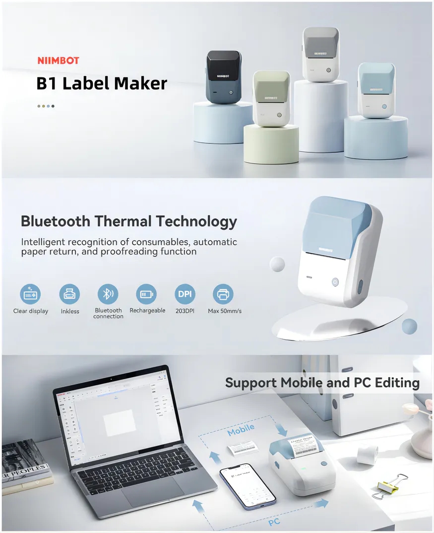 Nimbot B1 Food&Beverage Printer Smart Bluetooth Portable Inkless Thermal Label Printer | Shopee ...