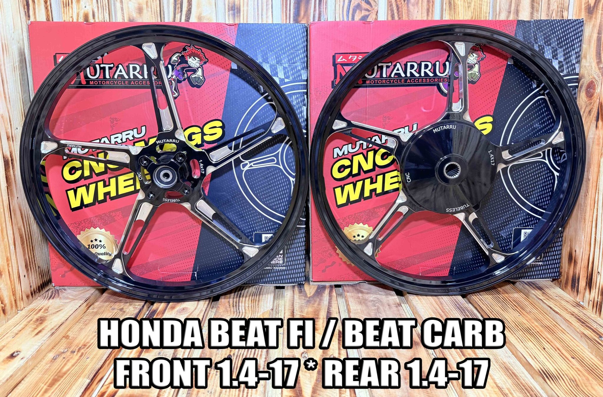 MIOLS1 BRAND NEW MUTARRU CNC MAGS 17s 5 SPOKES HONDA BEAT FI, BEAT CARB ...