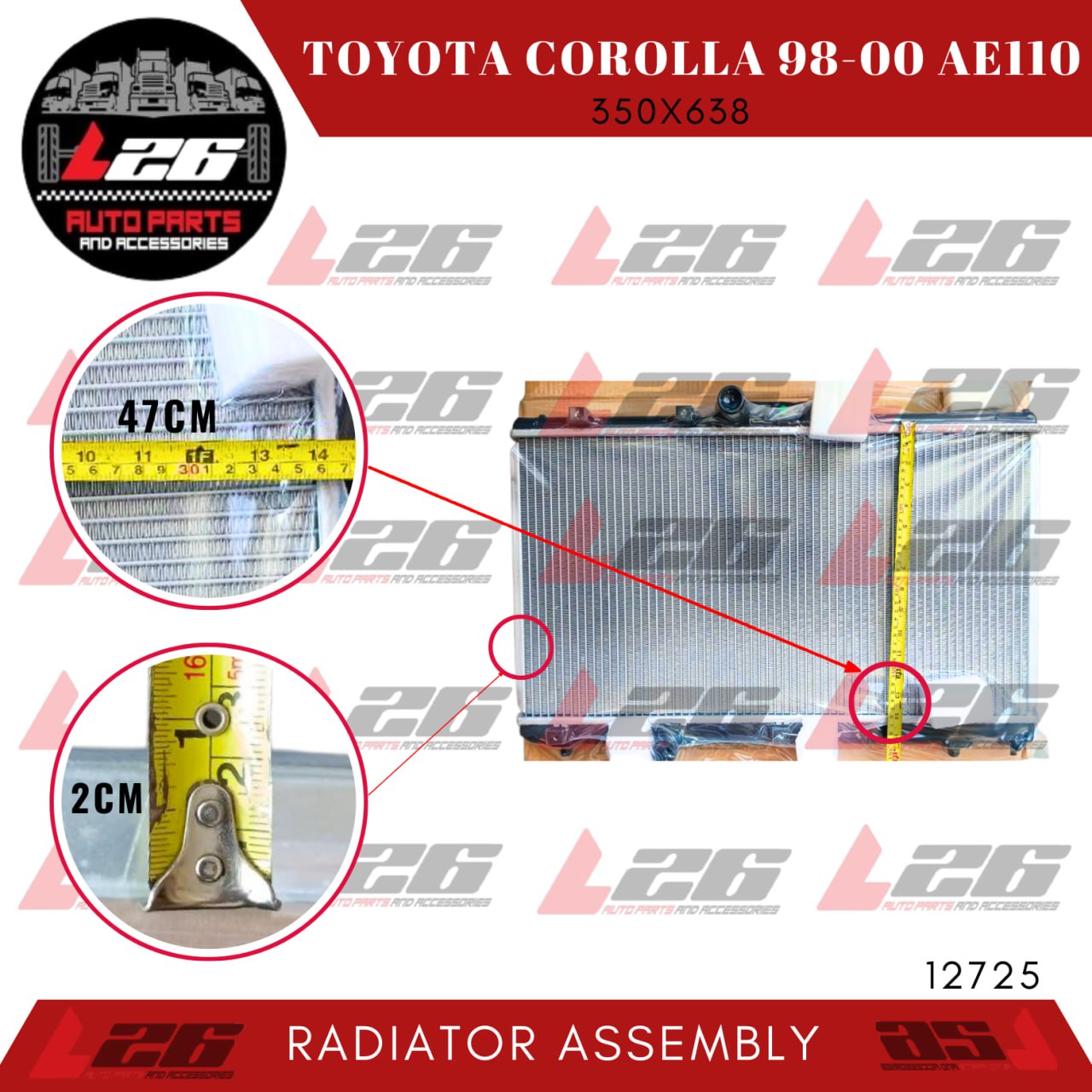 12725 Toyota Corolla AE110 1998-2000 Radiator Assembly A/T 350x638 PA22 ...