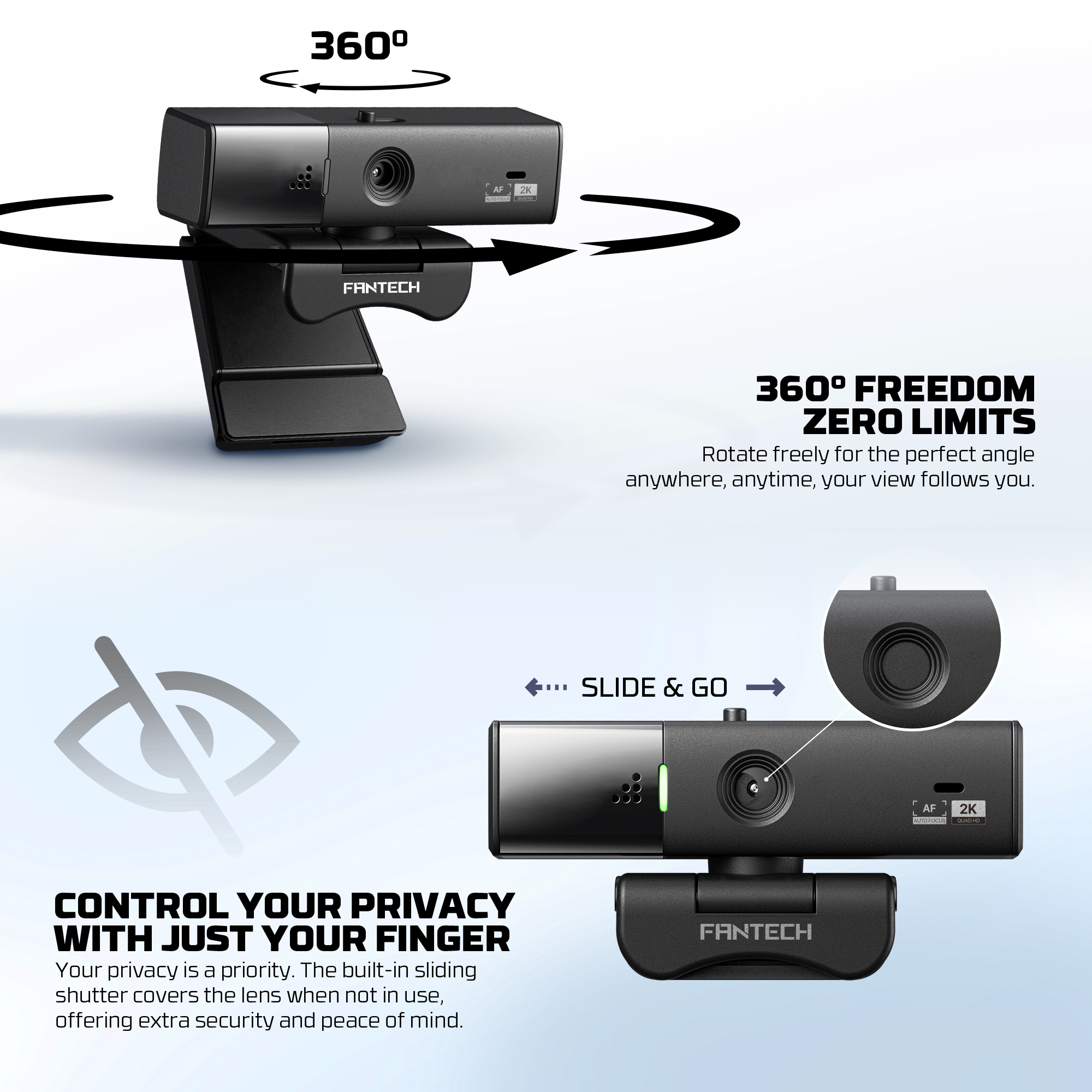 Fantech Luminous C50 Quad High-Definition Webcam 2K Quad-HD Support 60 ...
