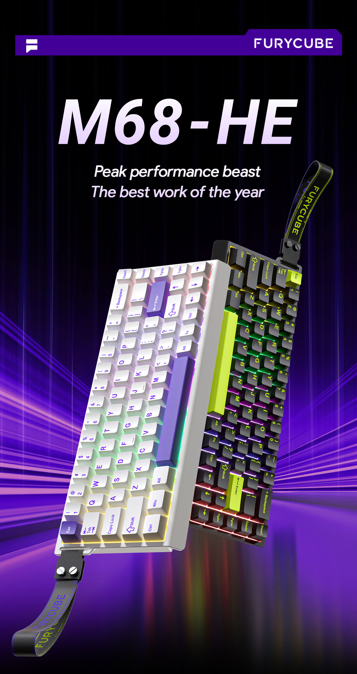 FURYCUBE M68 HE Magnetic Axis Keyboard Wired RGB Backlight Gaming 3 Pin ...