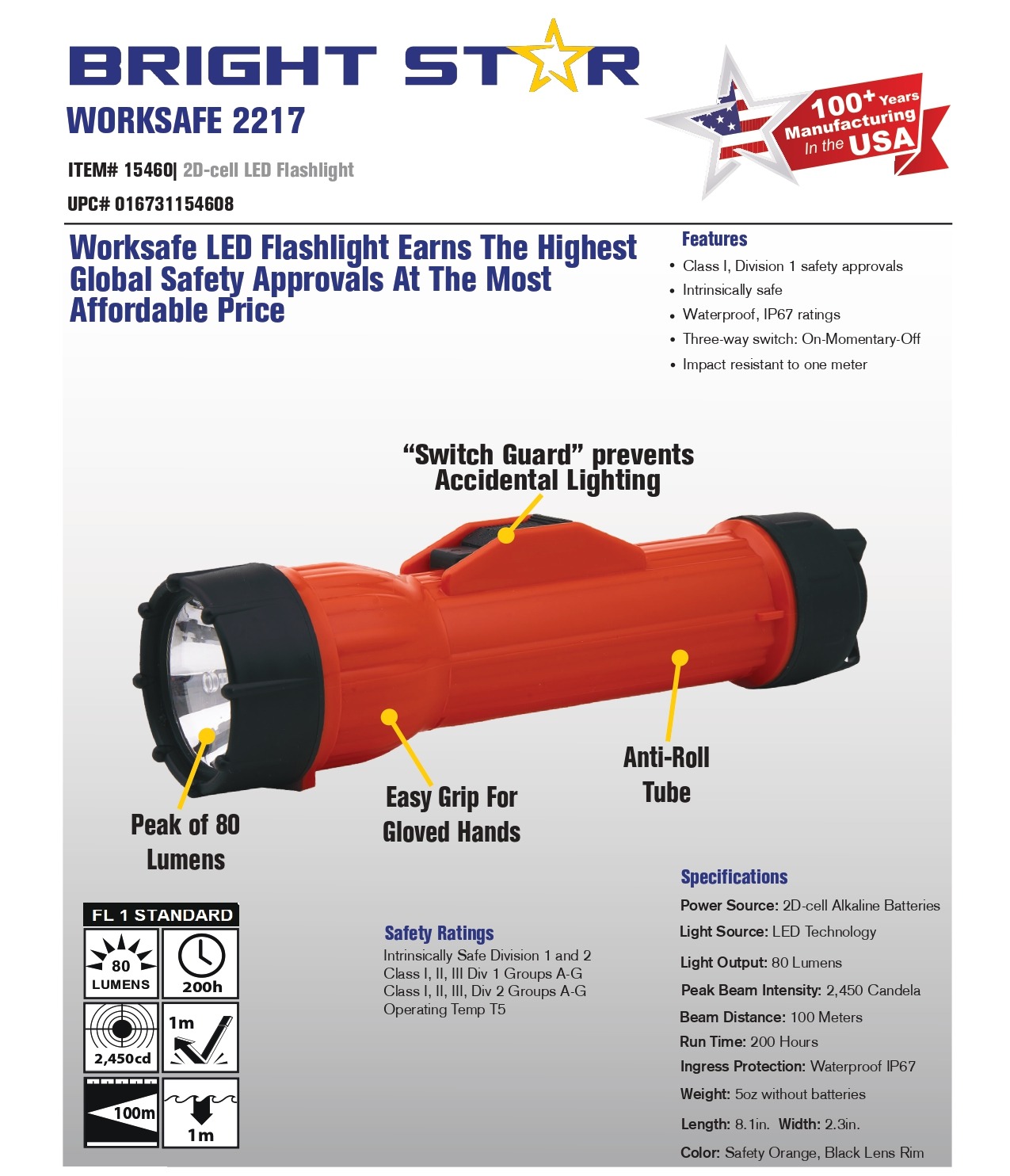 BrightStar Safety Flashlight Explosion-Proof 2D Cell 2217 80 Lumens ...