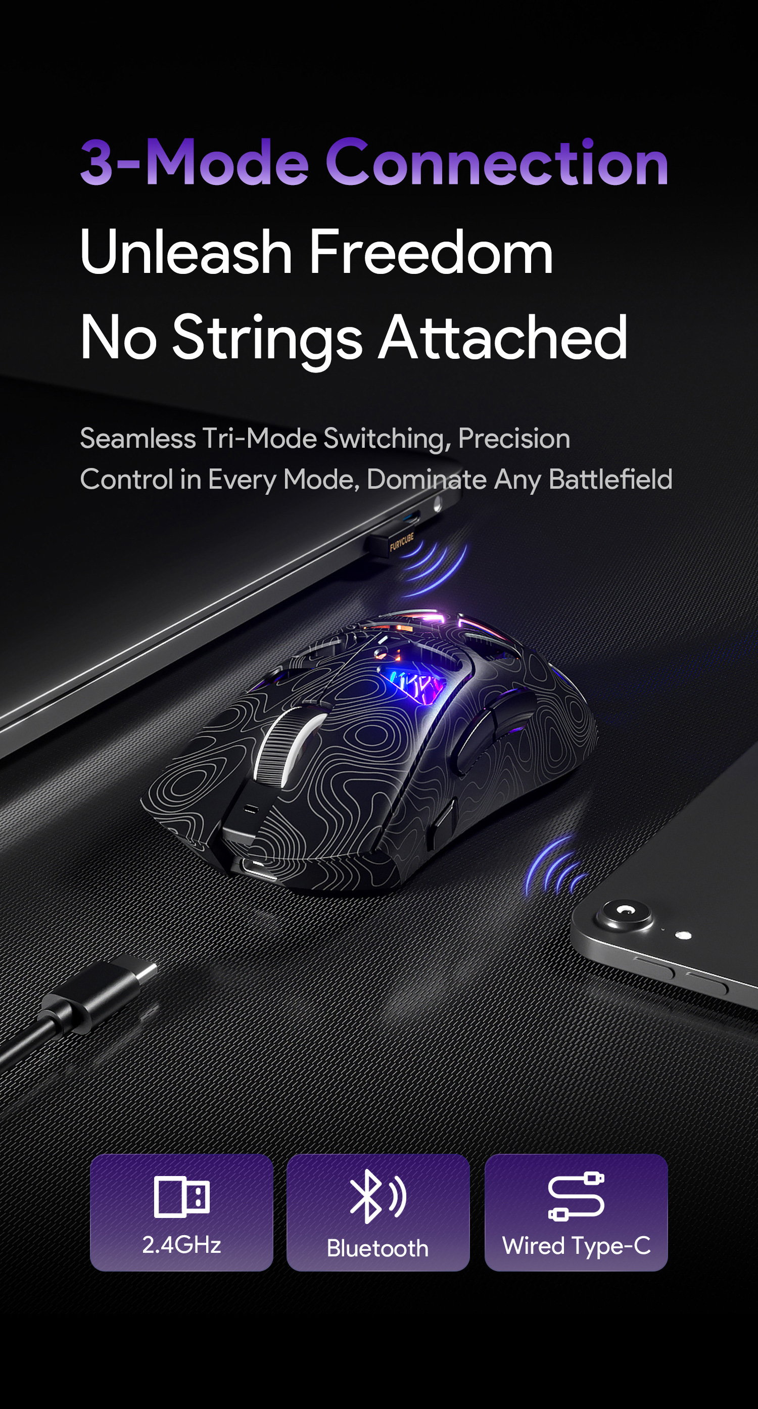 FURYCUBE G11 Mouse Contours Wireless Mice For Gaming Office PAW3311 ...