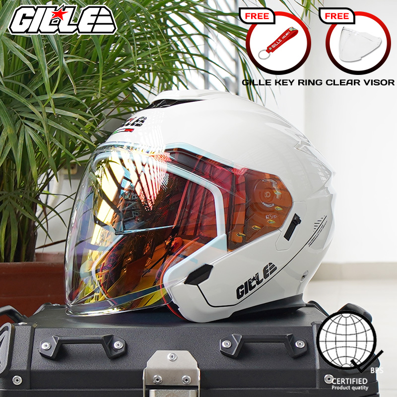 GILLE HELMETS 893 VISAGE PLAIN Half Face Gold Iridium Inner Visor ...