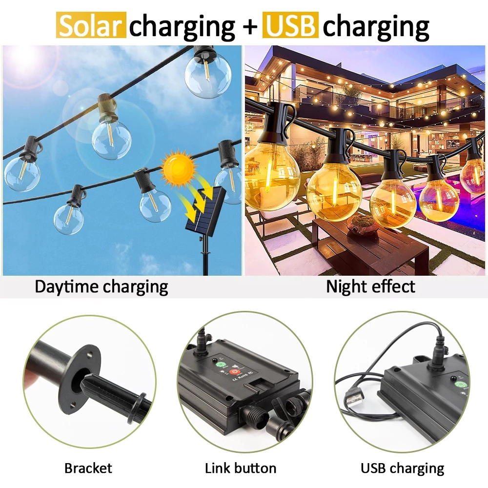G40 Solar Light Outdoor Waterproof Bulb String Light Cafe Lights Garden ...