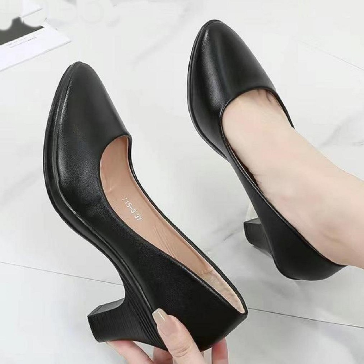 Doll shoes 2 inch heel for Women Leather Flat Black Shoes for women ...