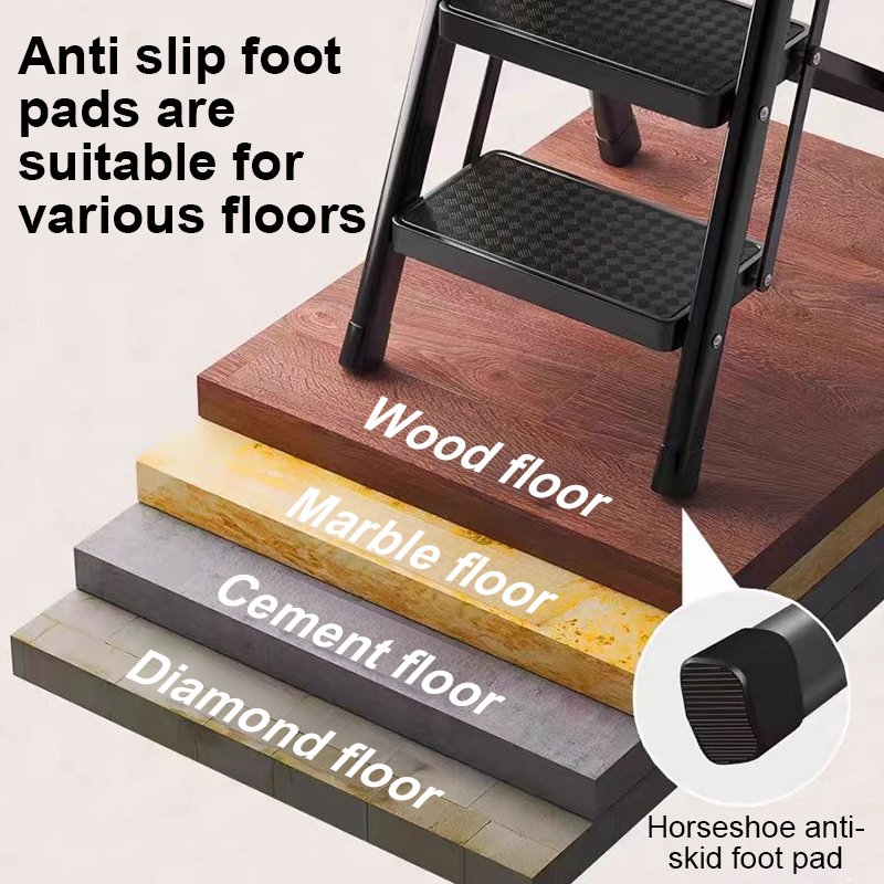 Azuer Carbon Steel 3/4Step Foldable Ladder Heavy Duty Sturdy Anti-slip ...