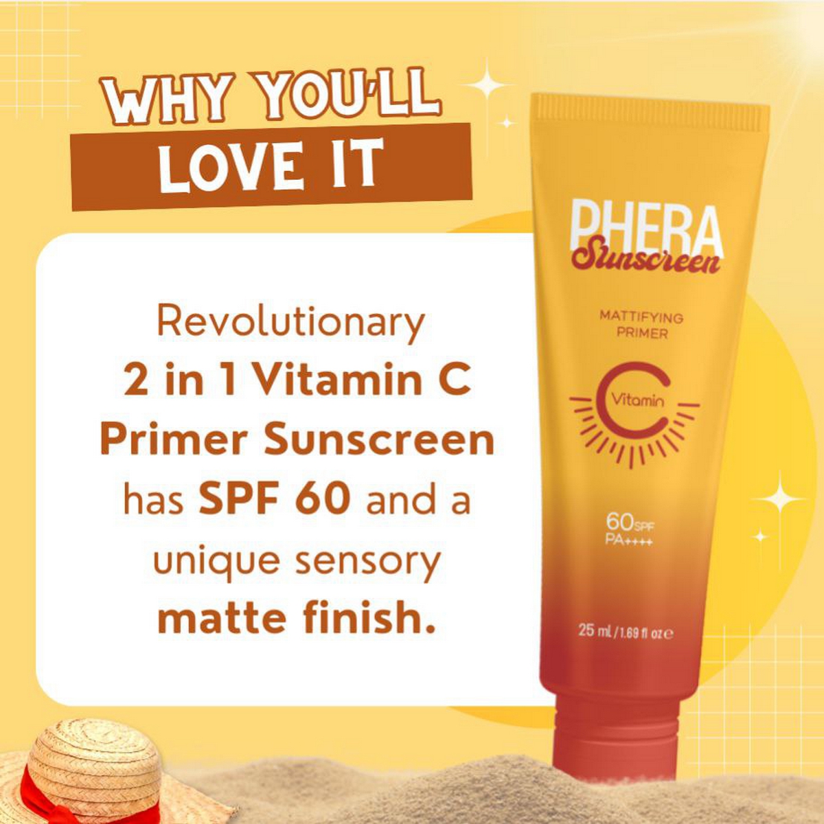 Phera Herbal Sunscreen SPF 60 (40ml) by Mixtrue Beauty; 2-in-1 Vitamin C Primer Sunscreen ...