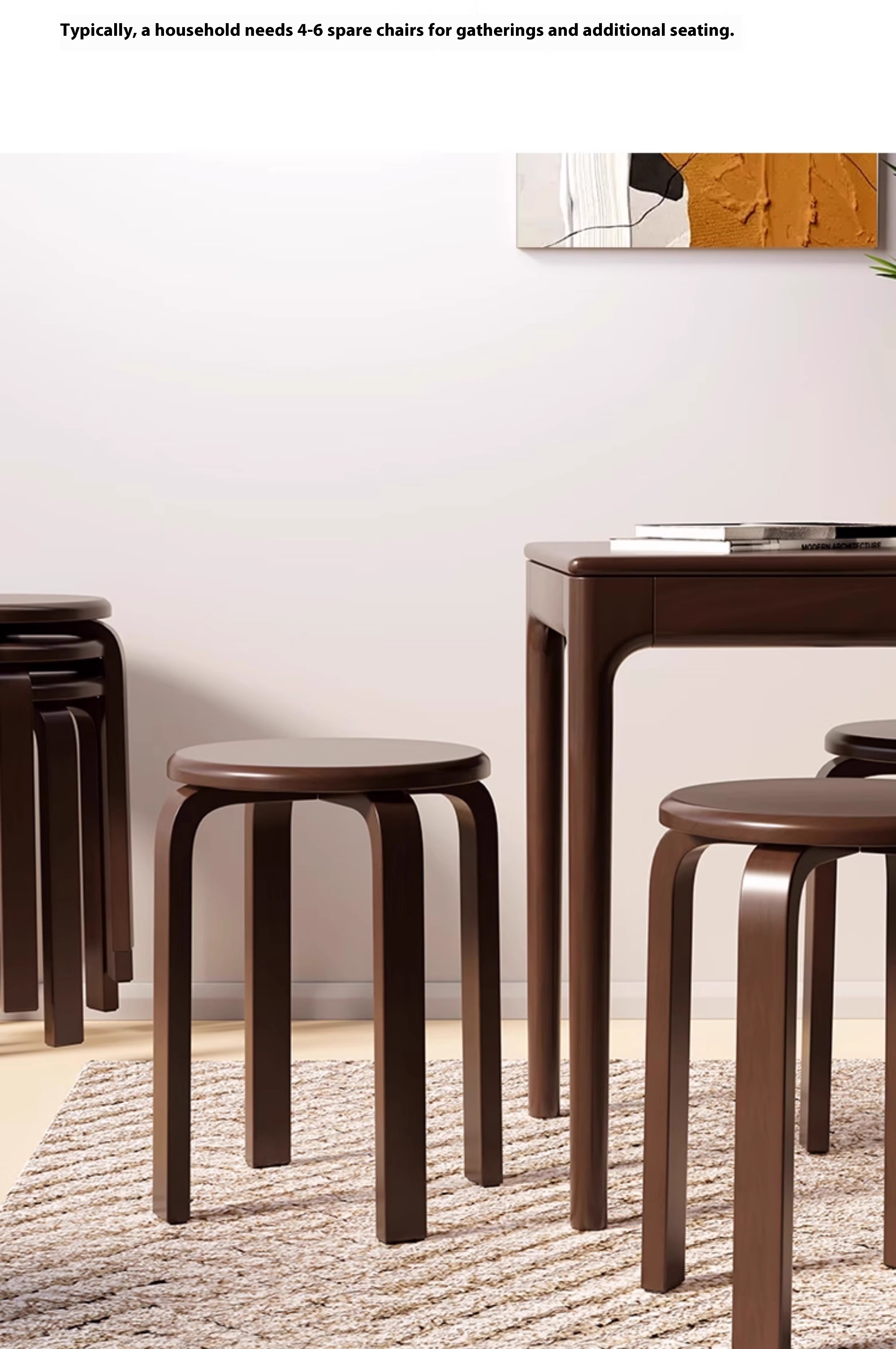 Solid wood stools household dining table chairs stools stackable living ...