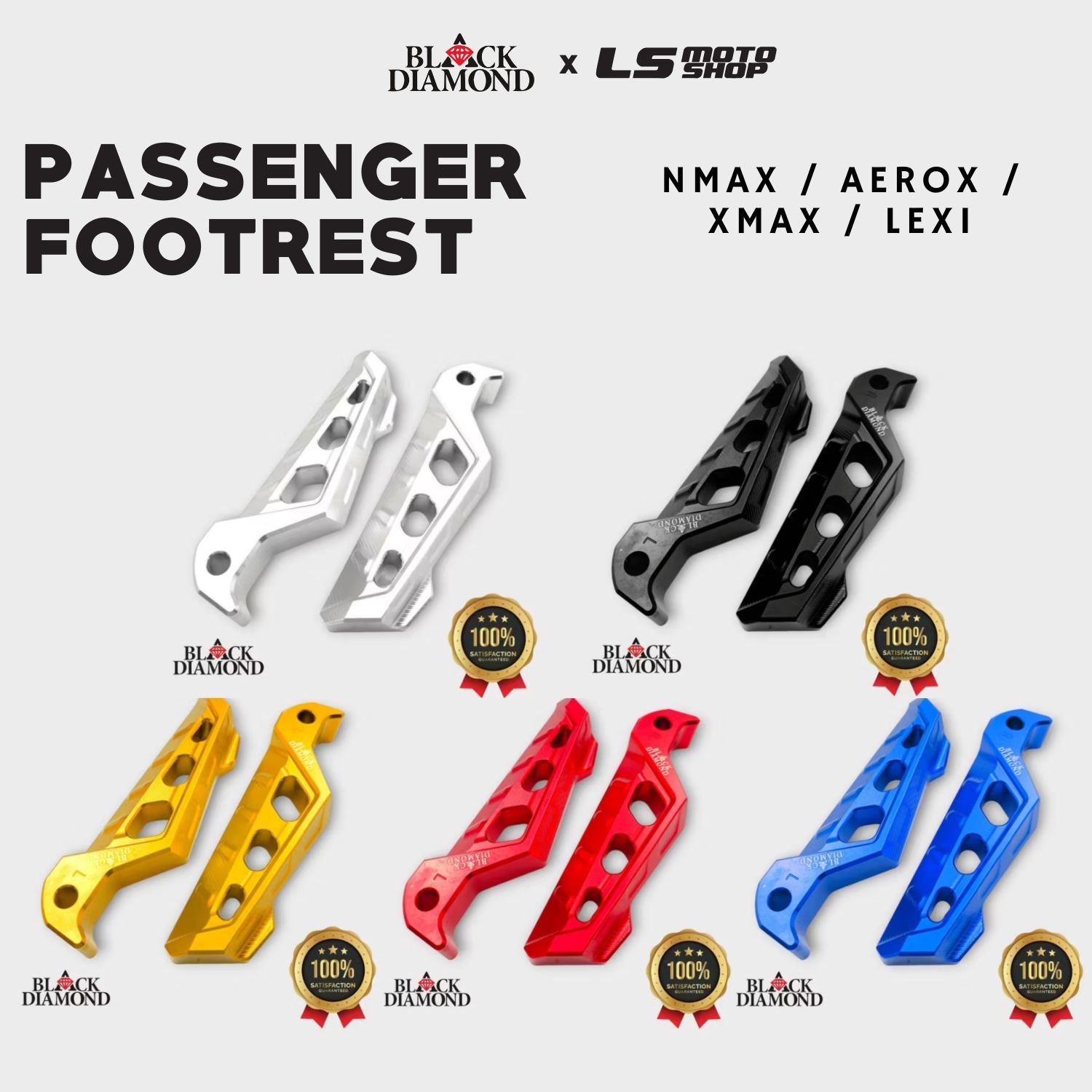 LS BLACK DIAMOND PREMIUM FOOT REST/ FOOT STEP FOR YAMAHA NMAX2025 AEROX ...