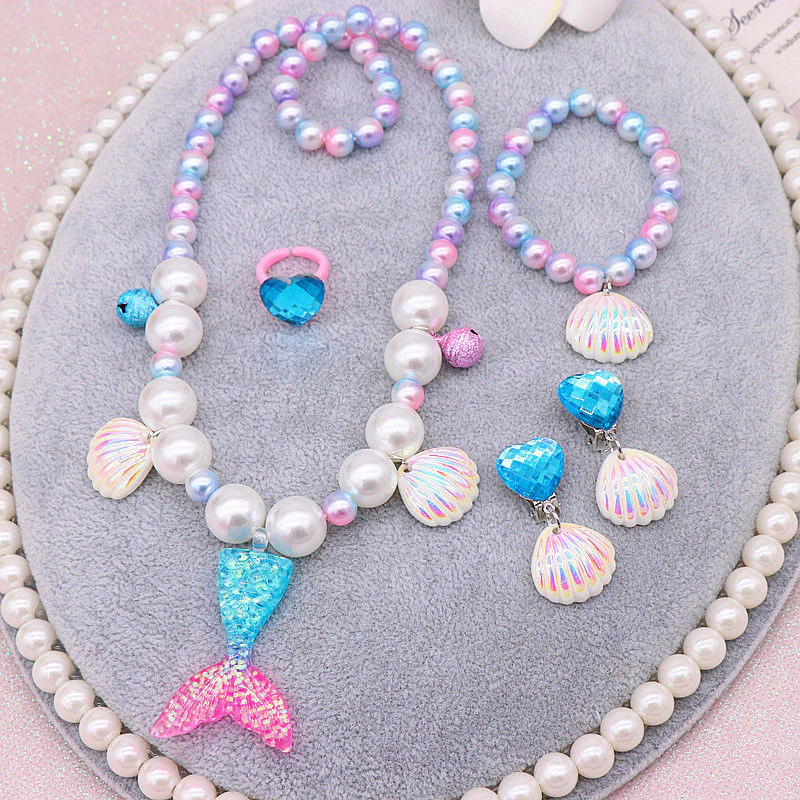 5pcs Mermaid Pearl Shell Necklace Pendant Earrings Rings Set ...