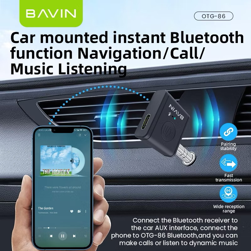 BAVIN O86 OTG Universal Bluetooth 5.3 Receiver Plug & Play w/ AUX ...