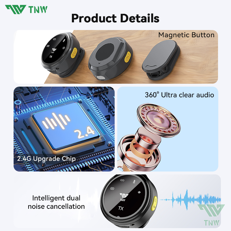 TNW A30 Lapel Microphone Wireless with charging Case Dual Lavalier Mic ...