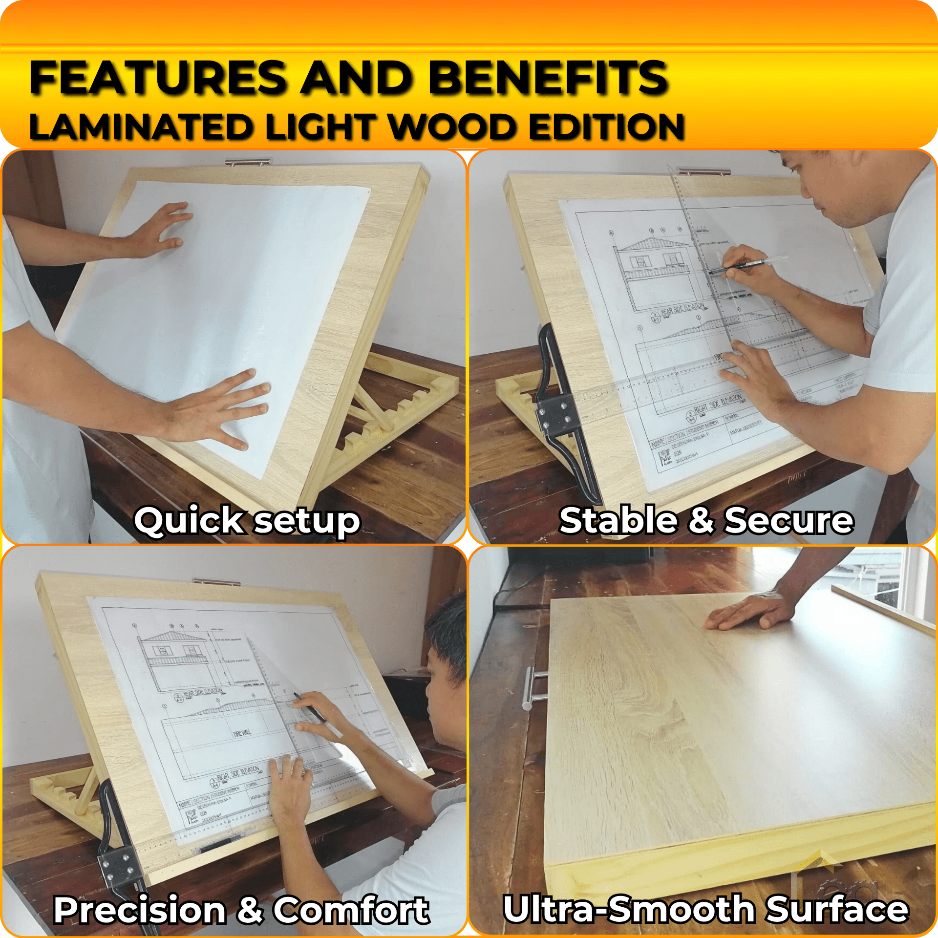 CEA Portable Drawing/Drafting Table Board | Laminated Light Wood for ...