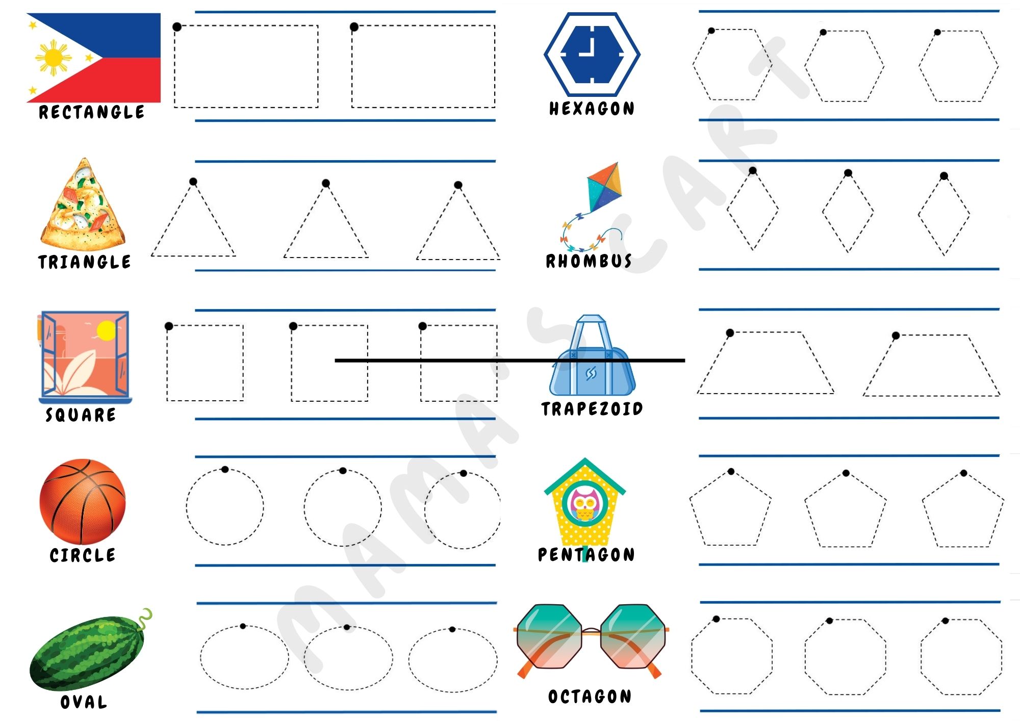TRACE AND ERASE LAMINATED FLASH CARDS - SHAPES W/ FREE 1 ERASABLE ...