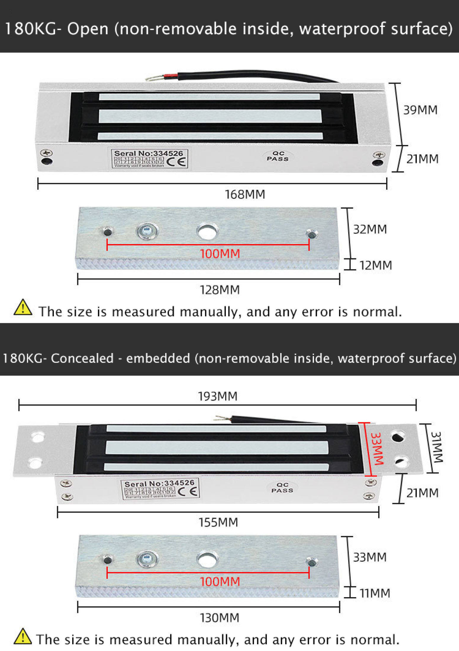 Waterproof Magnet Lock 180KG/280KG Electric Magnetic Lock DC 12V ...