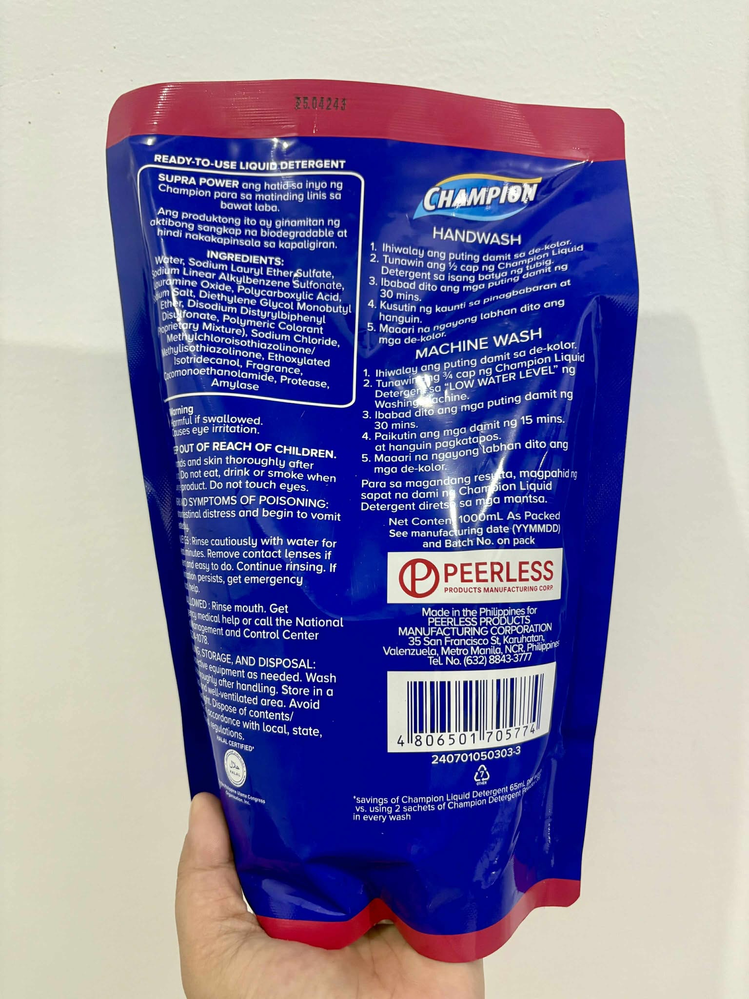 Champion Liquid Detergent High Foam Top Load 1.6L Bottle/ 1000ML Refill ...