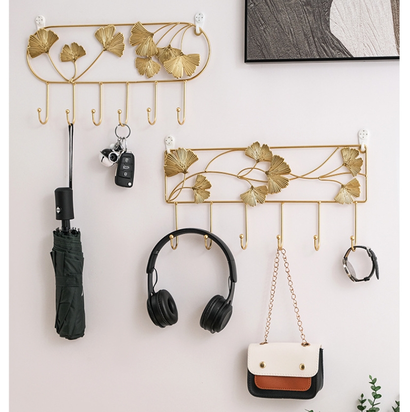 LHK 1pc 4/6 Hooks Wall Coat Racks Wall Mounted Ginkgo Leaf Hook Wall ...