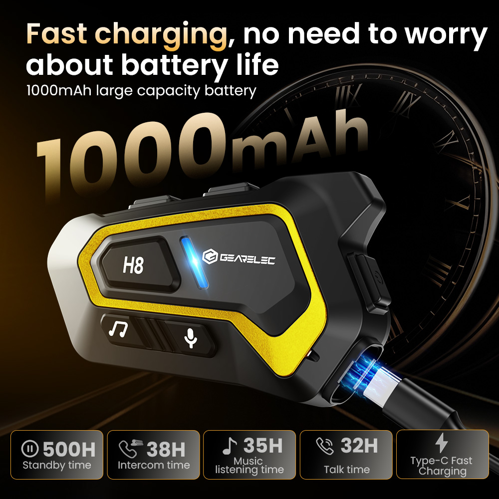 GEARELEC H8 Motorcycle Helmet Intercom Headset 6 Riders 1500M Range ...