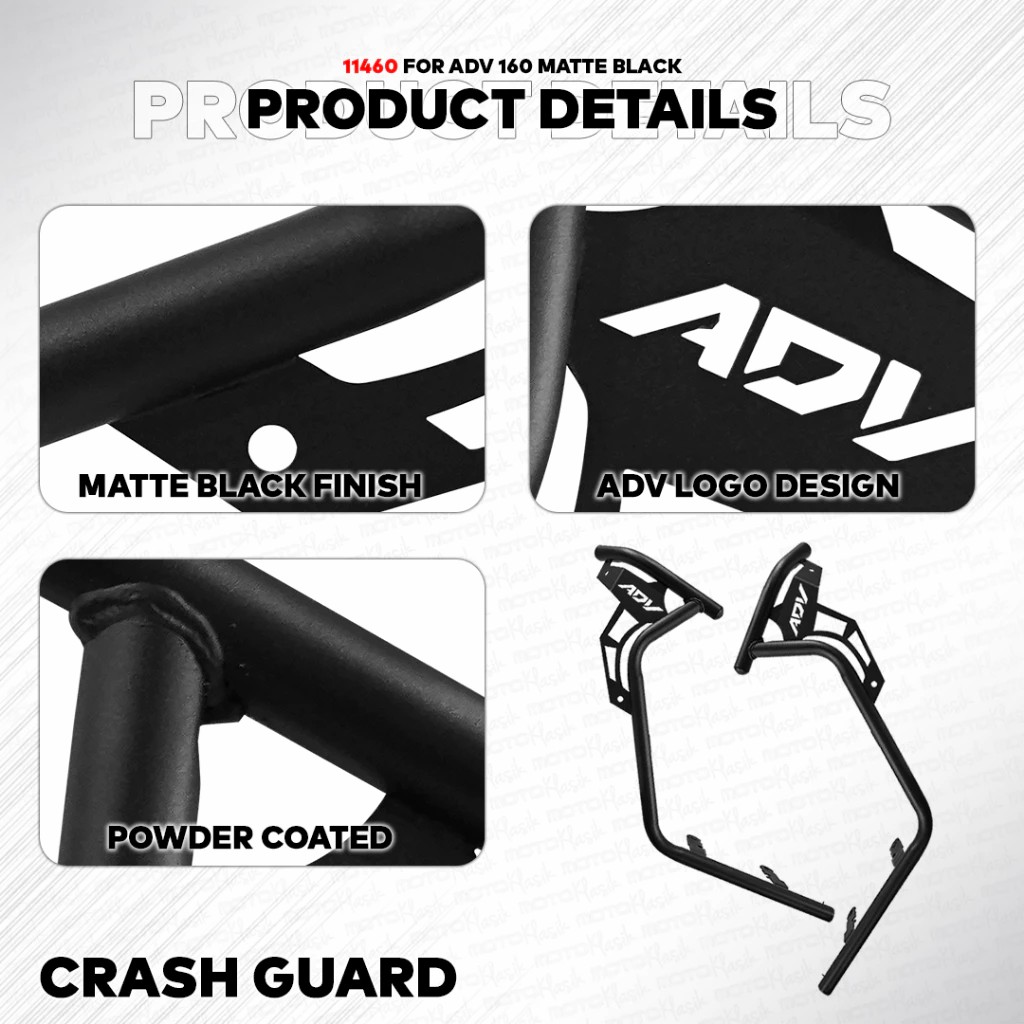 2PCS HALF CRASH GUARD ADV 160 MKT-11460 MATTE BLACK HEAVY DUTY WITH ADV ...