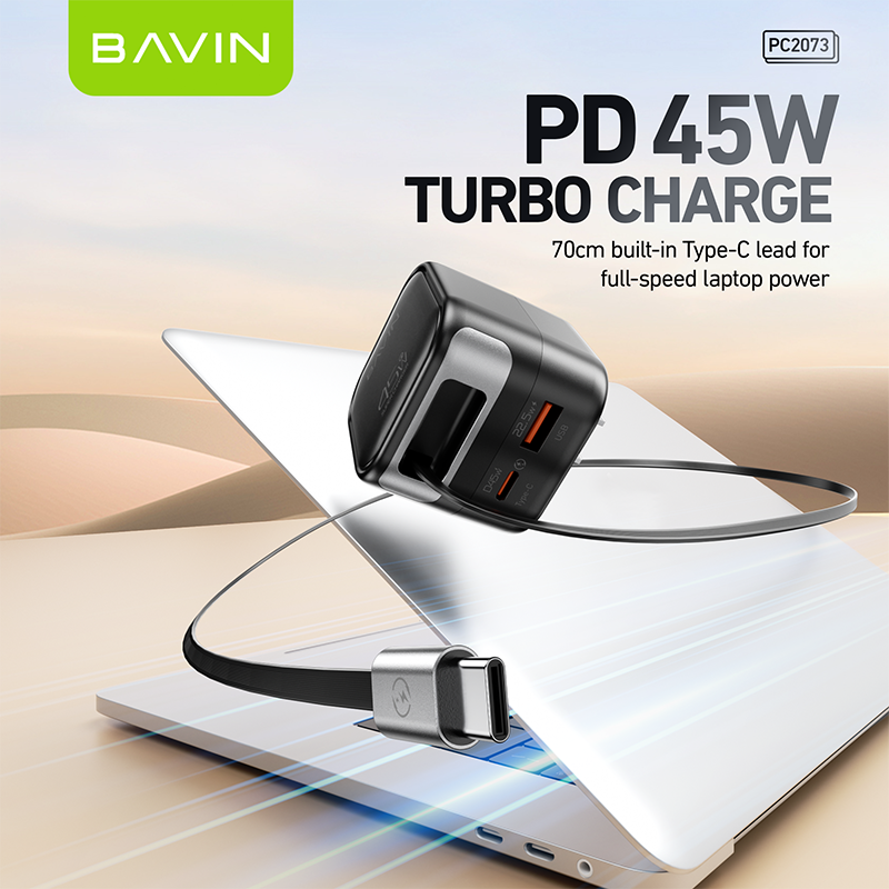 BAVIN PC2073 45W PD Fast Charger w/70cm Retractable Cable Supports for ...