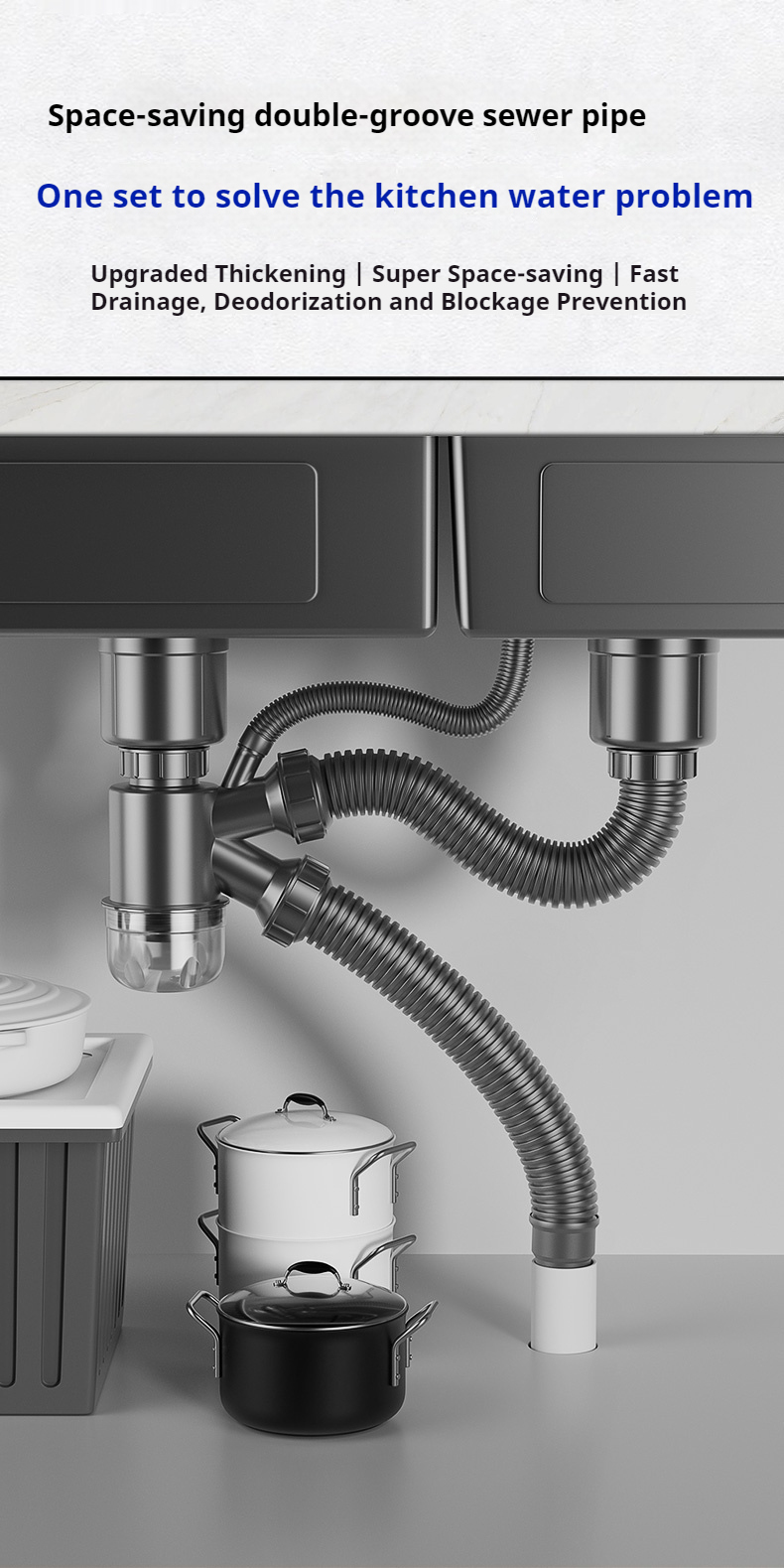 sus304 Sink Drainer P Trap Set Pipe Accessory Double Sink Drain Pipe ...