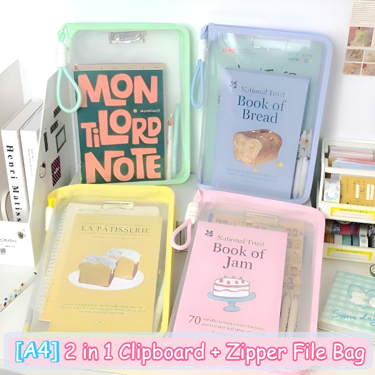 A4 Folder Handheld File Bag with Clip Paper Storage Organizer PVC Pouch ...