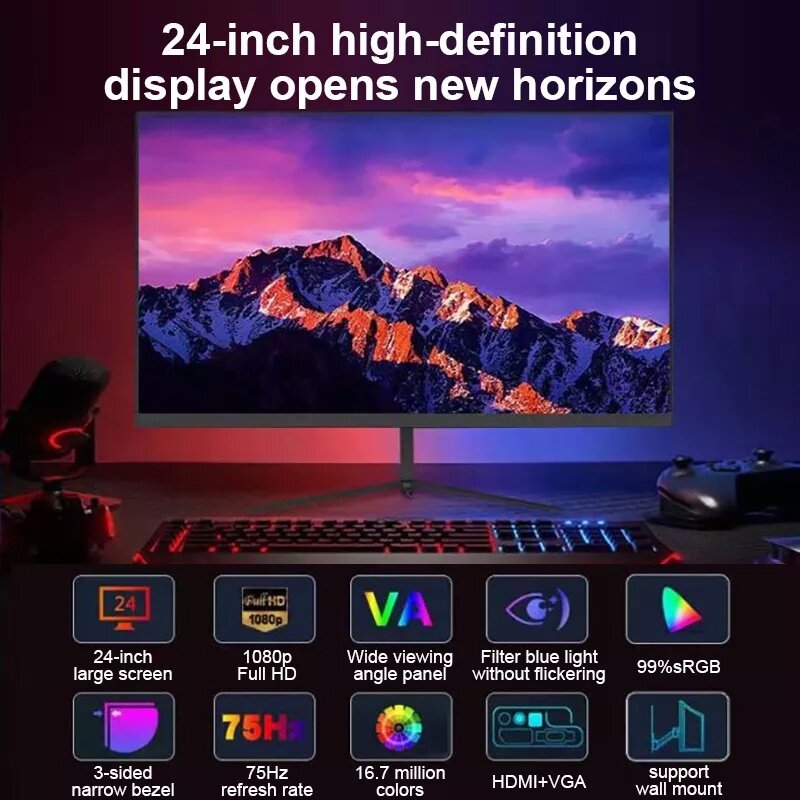 24 inch Monitor 27 inch Gaming Monitor PC LED Framless Ips Ps4 Ps5 Xbox ...