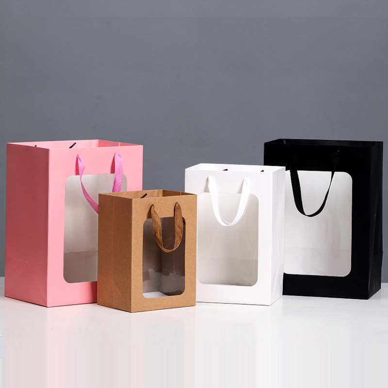 10PCS set Paper Bag Window Clear Window Gift Bags for Stuff Toys Flower ...