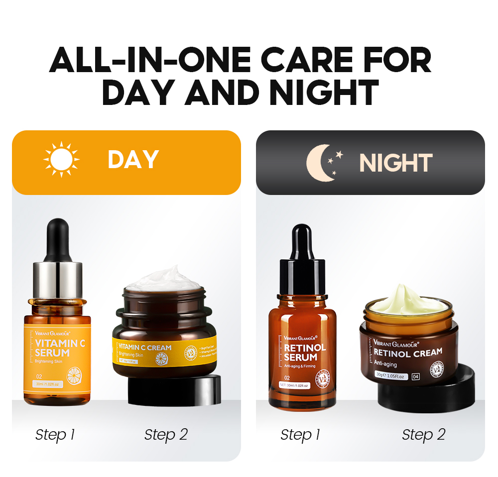 VIBRANT GLAMOUR Morning Vitamin C Night Retinol Multi-Acitve Ani-aging ...