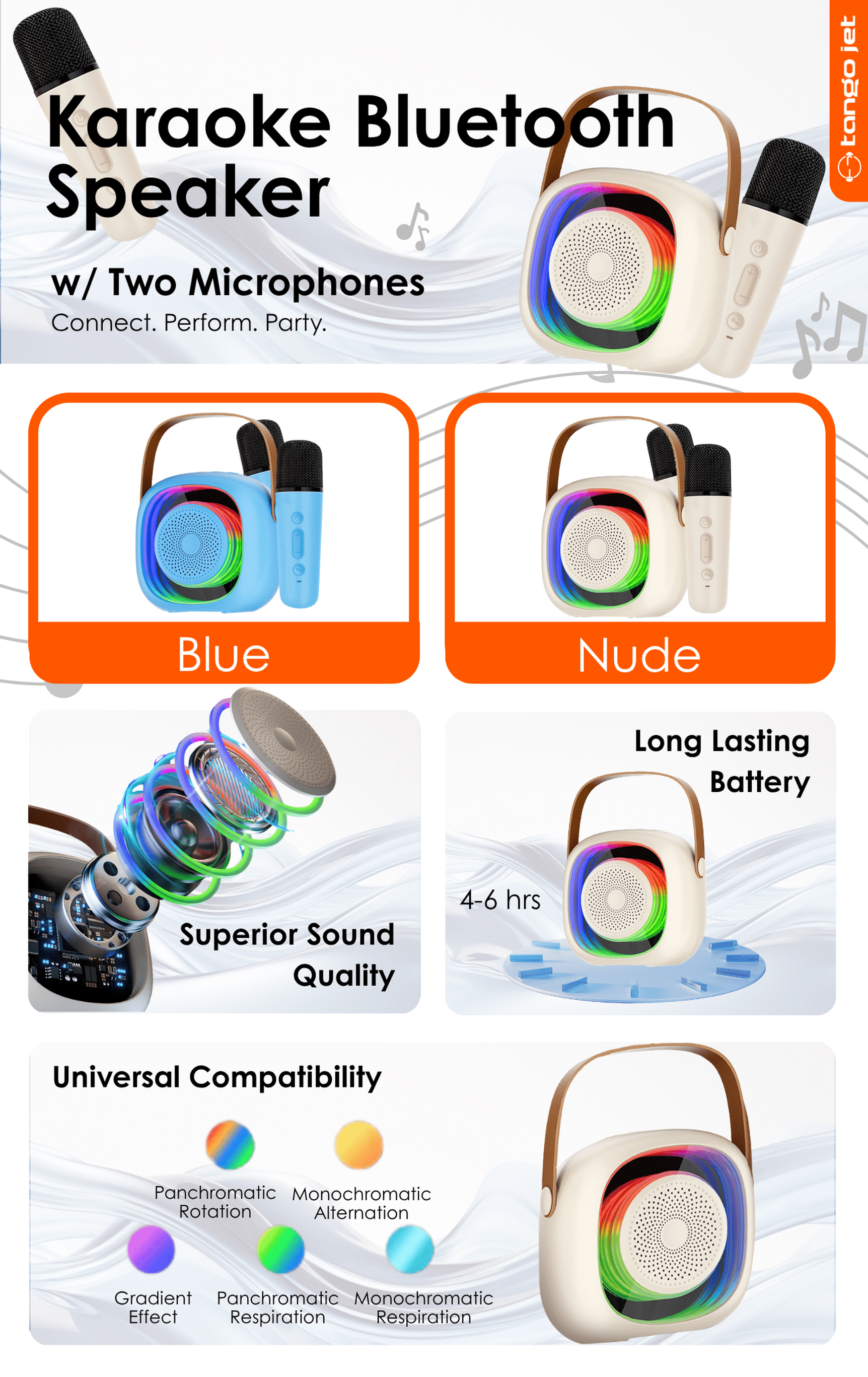Tango Jet Karaoke Bluetooth Speaker with 2 Microphones | Music Playback ...