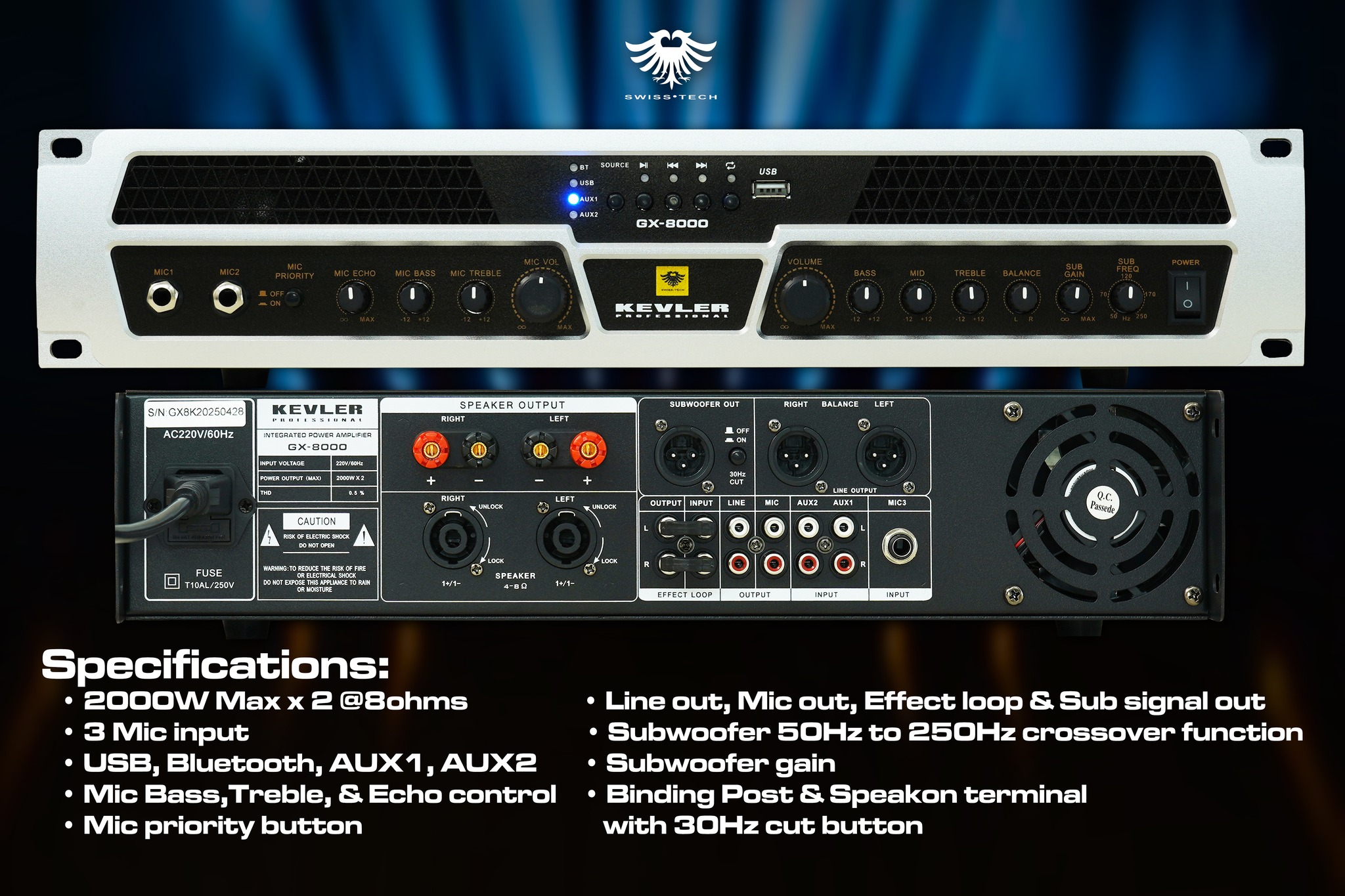 Kevler Professional GX-8000 2000 Watts High Power Integrated Amplifier ...