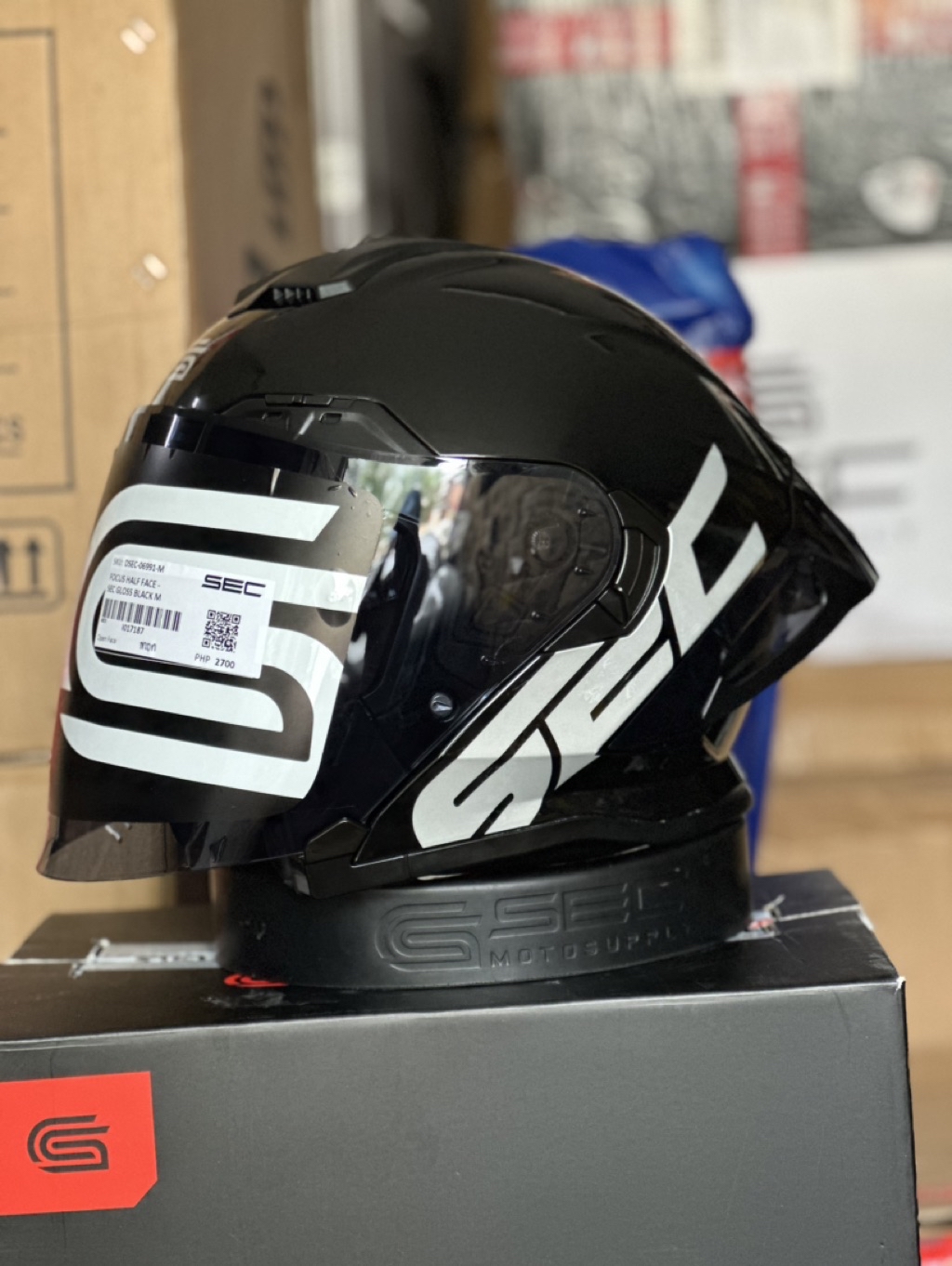 SEC Half face Helmet with Clear lens and Spoiler | Shopee Philippines