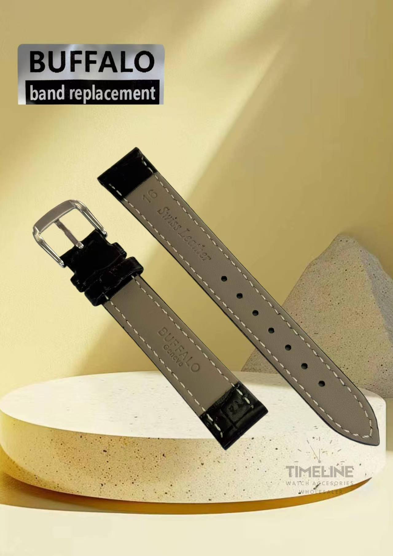 BUFFALO Geneve Black Watch Band Swiss Leather Watch Strap Replacement ...