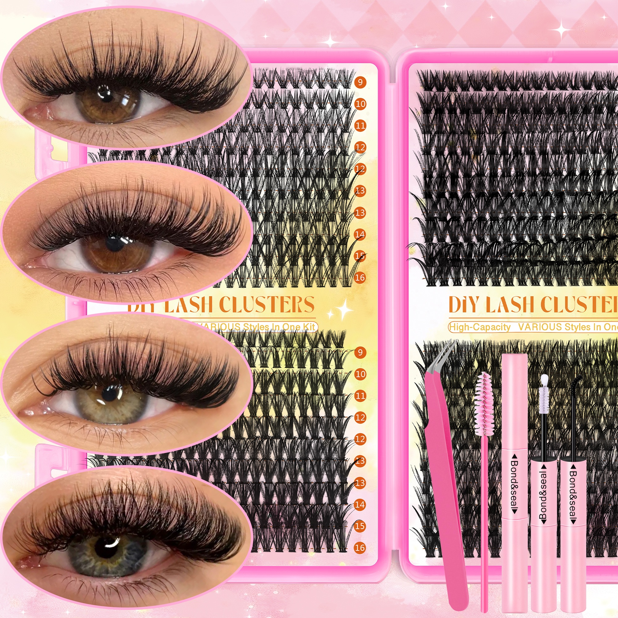800pcs Lash Clusters Eyelash Extension Kit Bond Tweezers Brush, 30D+40D ...