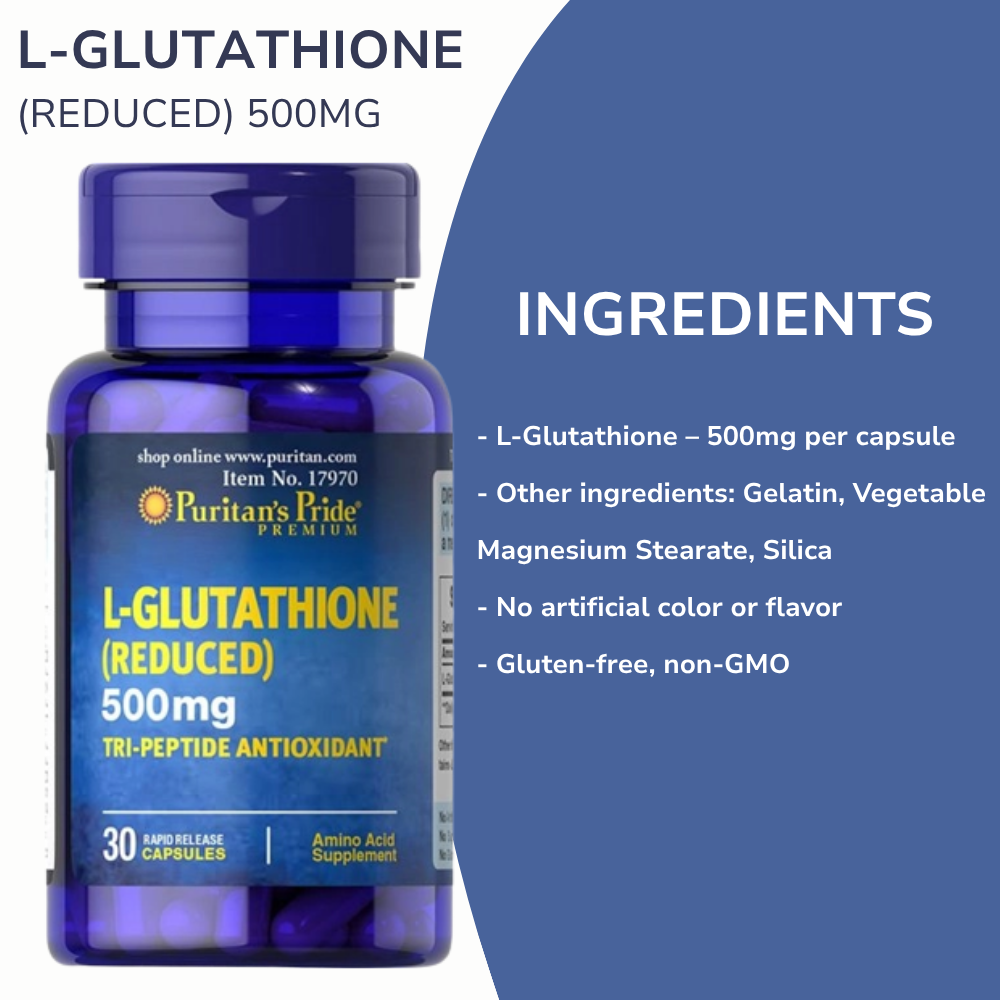 Glutathione Supplement Puritan's Pride L-Glutathione 500mg 30 Capsules ...