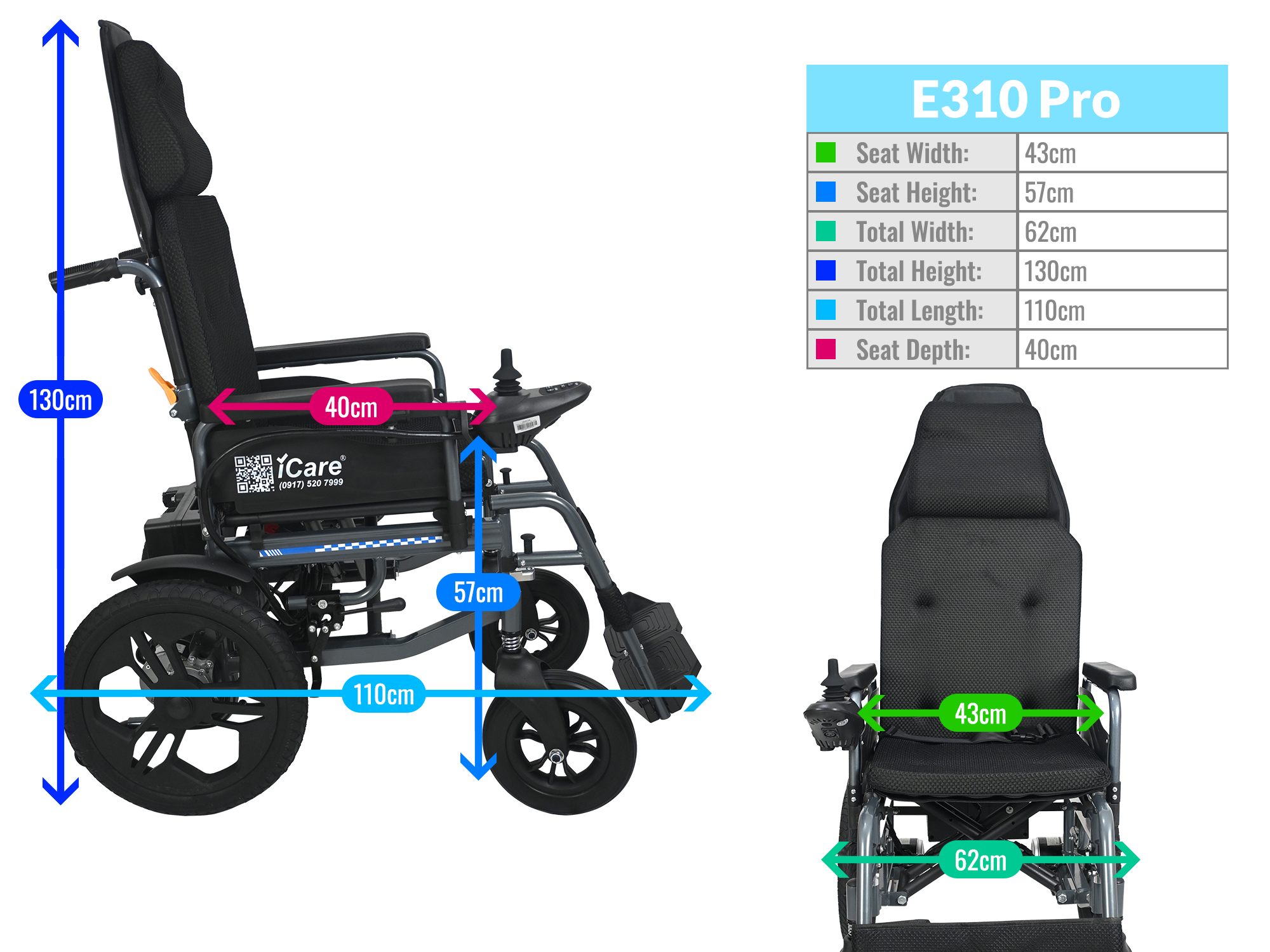 iCare E310-Pro New Model Electric Wheelchair Heavy Duty for Disabled ...