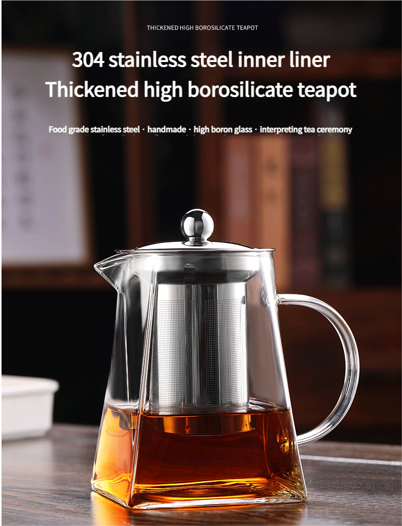 Glass teapot set high boron glass with stainless steel filter pot for ...