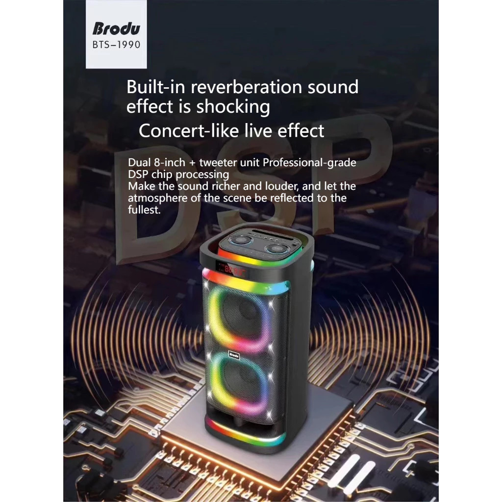 Brodu BTS-1990 KARAOKE BOX professional system Bluetooth speaker with 2 ...