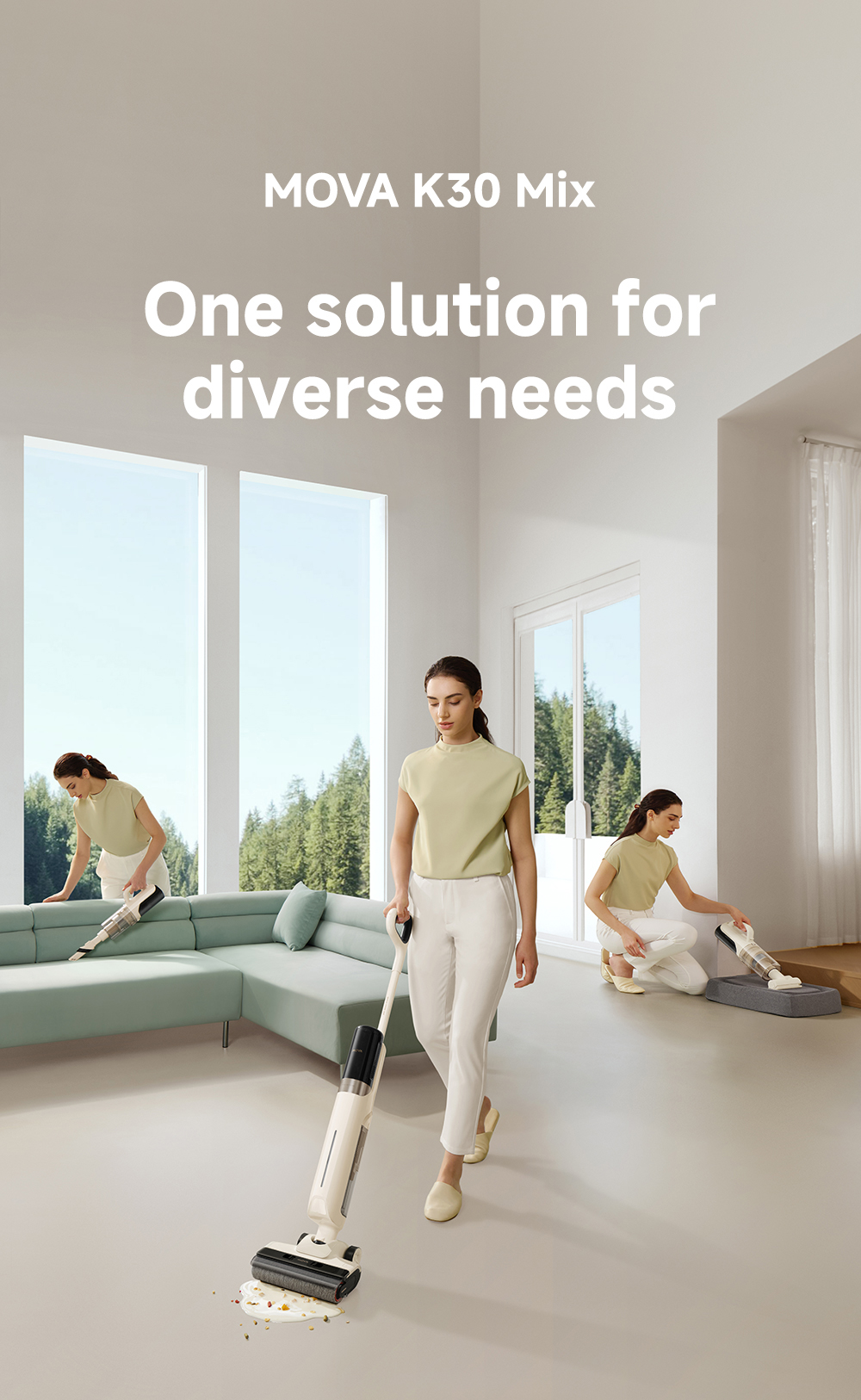 MOVA K30/K30 Mix Wet and Dry Cordless Vacuum 4 in 1 Cleaning 60°C Hot Air Drying 180° Lie-Flat ...