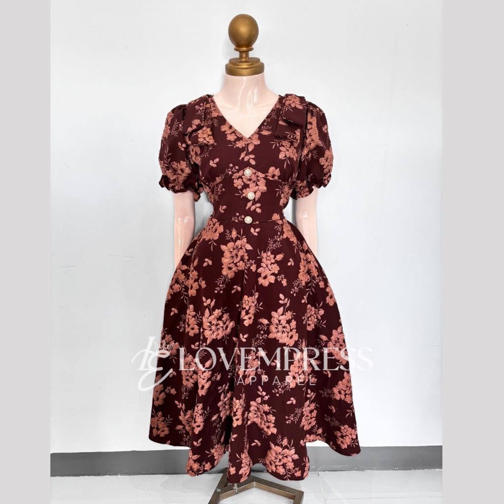 STACEY Dress Medium to XL Two toned Jacquard Embossed with waist tie ...