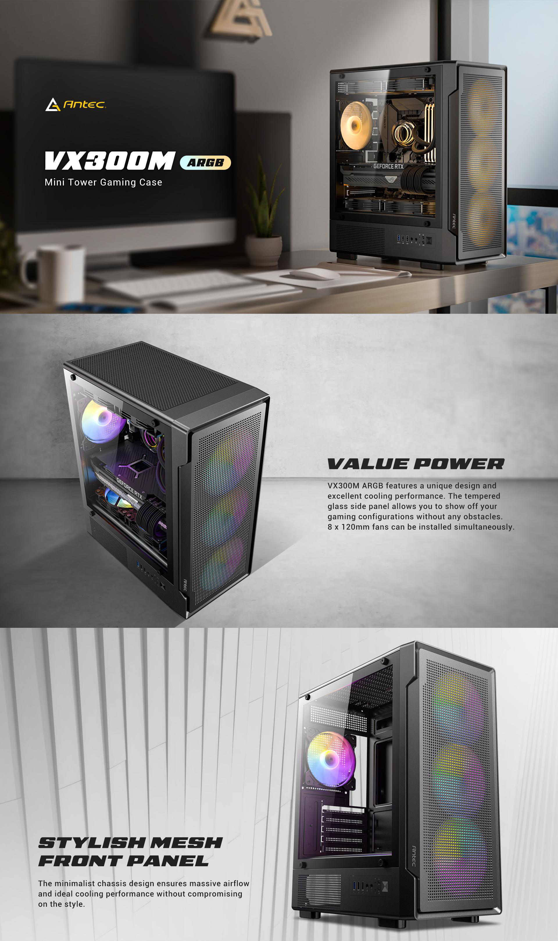 Antec VX300M ARGB Mini-Tower Gaming PC Case - Black | Shopee Philippines