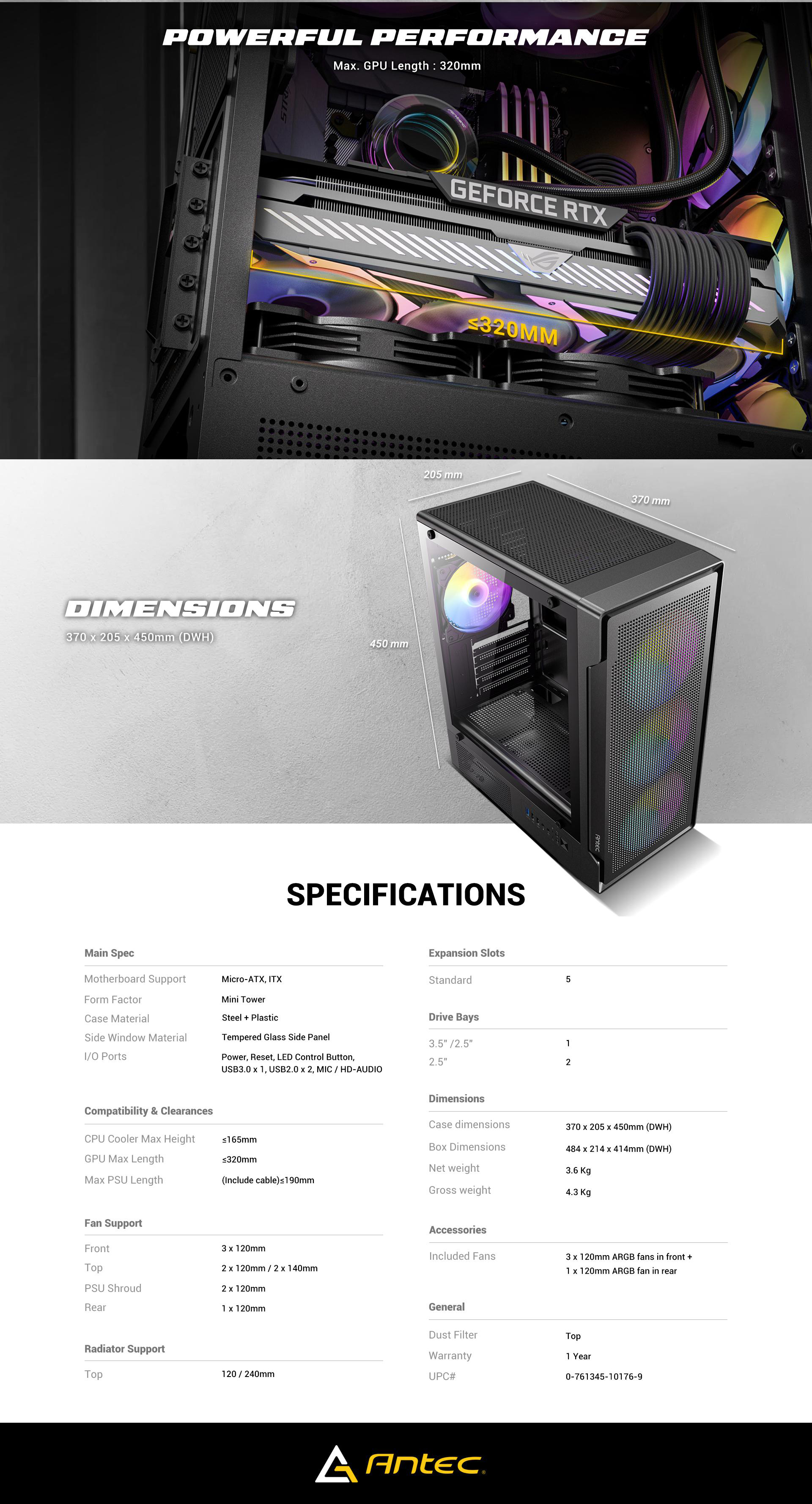 Antec VX300M ARGB Mini-Tower Gaming PC Case - Black | Shopee Philippines