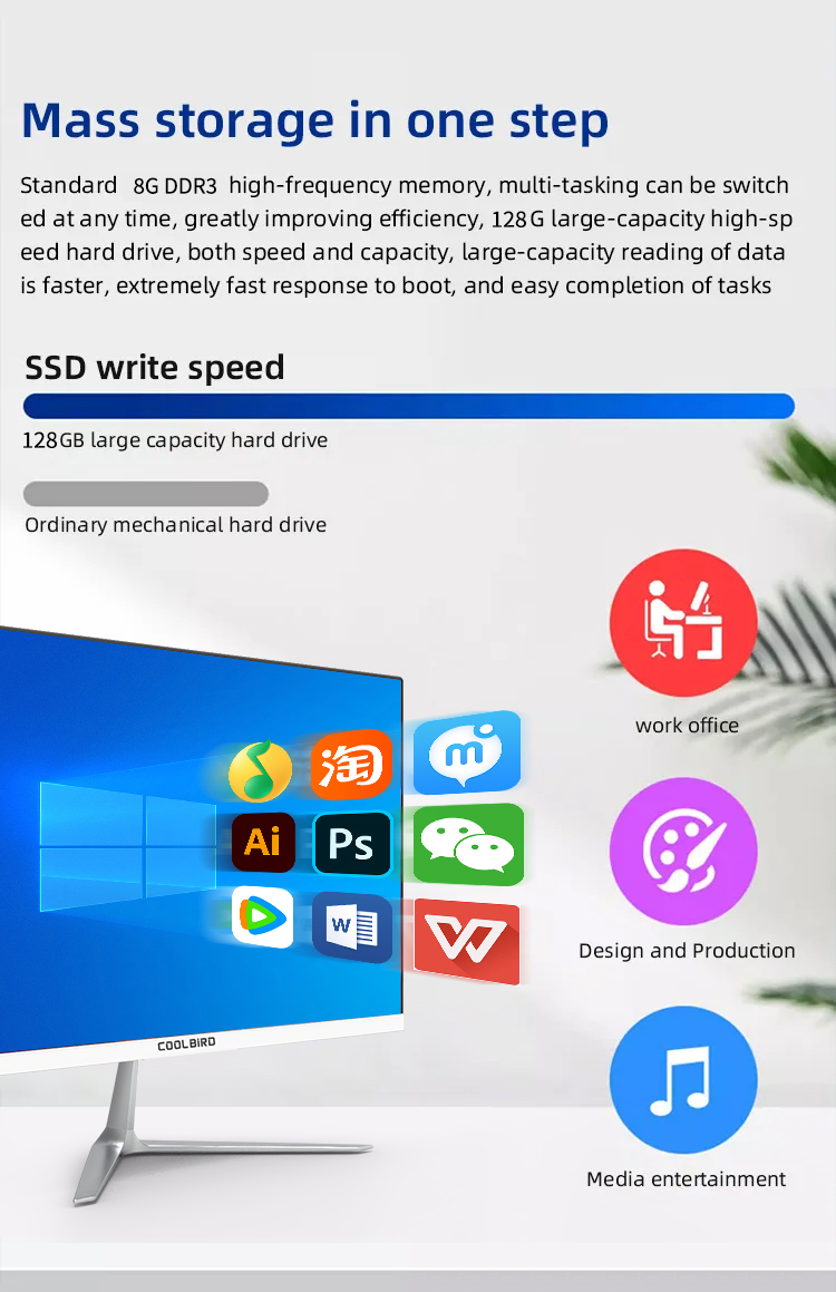 COOLBiRD All In One PC Y1 Desktop Computer 24 Inch Intel Core I5 I7 AMD 3300U 8G 128G SSD ...